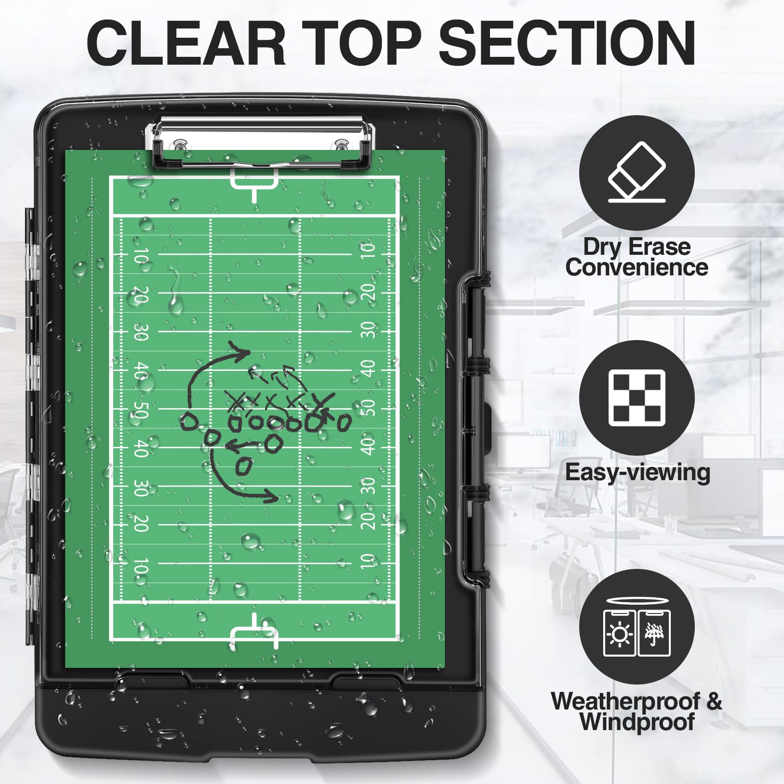 Sooez Clearview Clipboard with 2 Storage, Heavy Duty Clip Boards 8.5x11 with Storage, Dry Erase Coach Clipboard with Pen Holder & Real Hinge, High Capacity Plastic Clipboard Case with Low Profile Clip