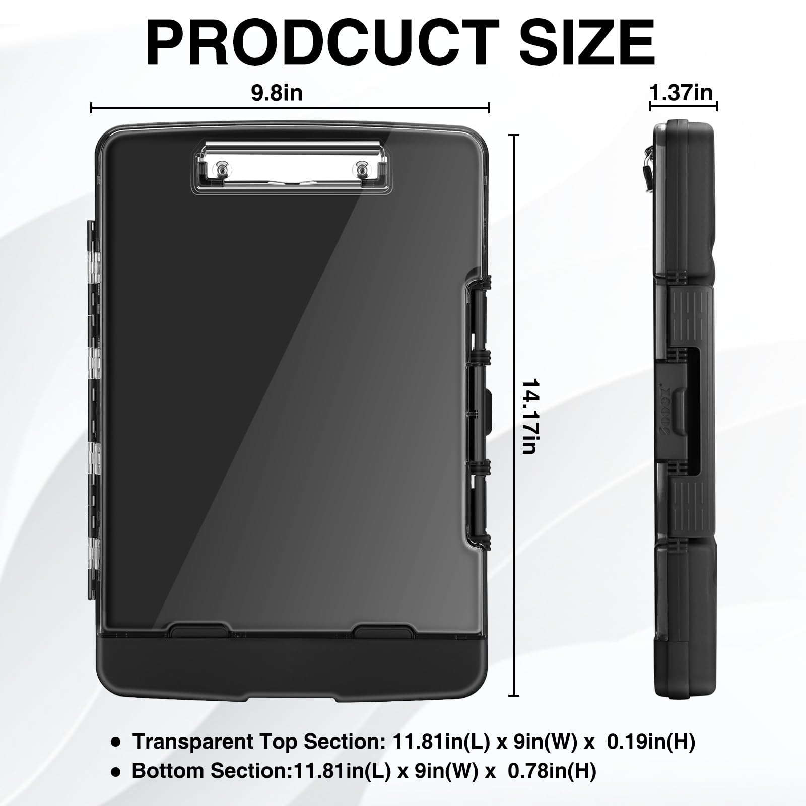 Sooez Clearview Clipboard with 2 Storage, Heavy Duty Clip Boards 8.5x11 with Storage, Dry Erase Coach Clipboard with Pen Holder & Real Hinge, High Capacity Plastic Clipboard Case with Low Profile Clip