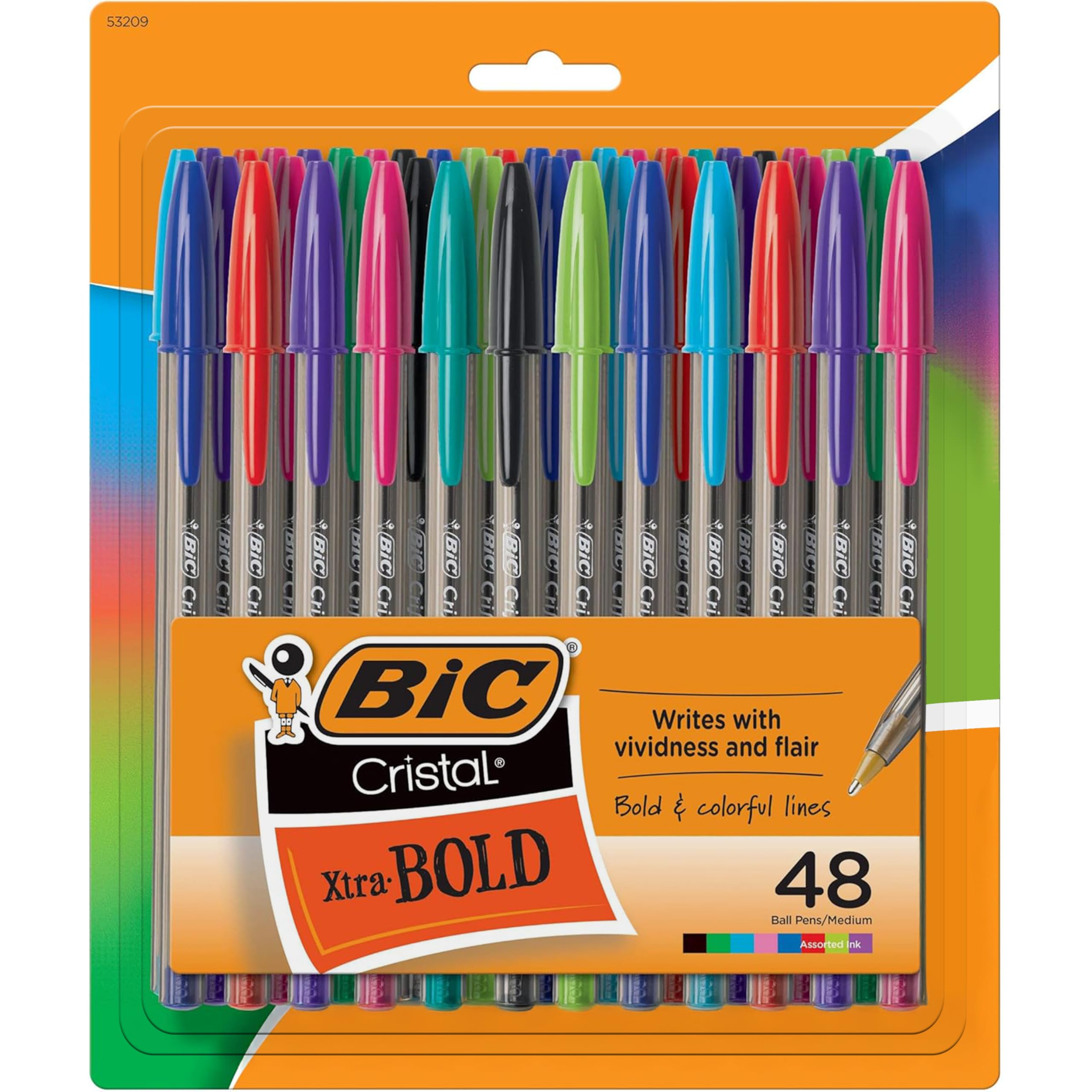 BIC Cristal Xtra Bold Fashion Ballpoint, 48 Pack, NEW ASSORTED COLORS, Medium Point 1.6mm Great Colored Pens For Note Taking, School Supplies for Adults And Kids.