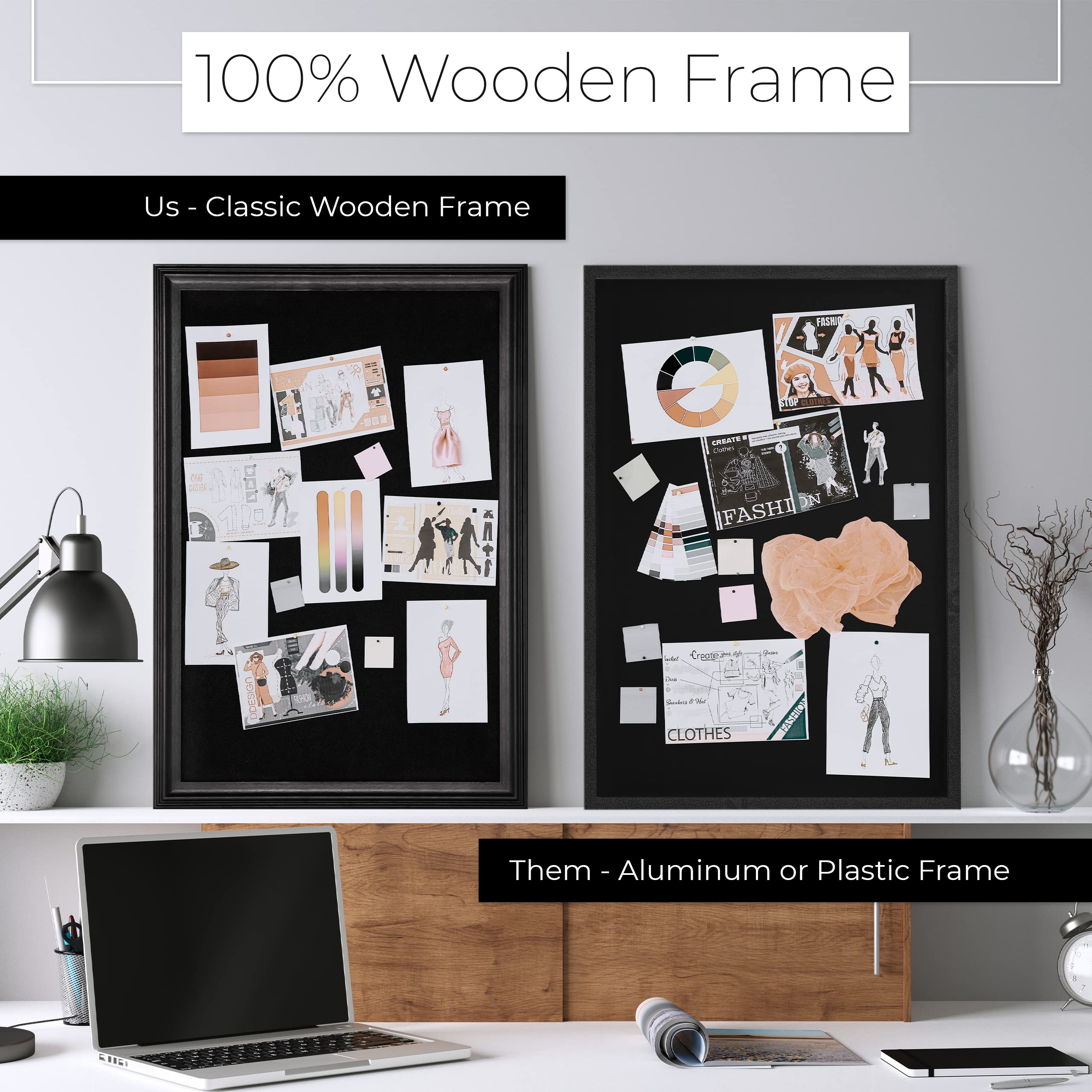 SKL Products Black Cork Board - 30" x 20" Large, Framed Bulletin Boards for School, Home, Kitchen & Office Walls