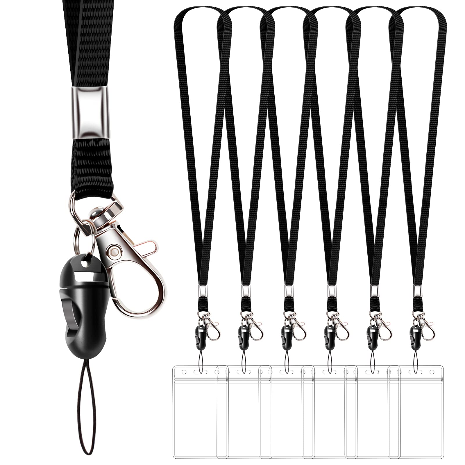 6 Pack Neck Lanyard with ID Badge Holder, Office Strap Lanyards, Stainless Metal Swivel Hook for Name Tag, Badge Holders, Keychains, Card, Black