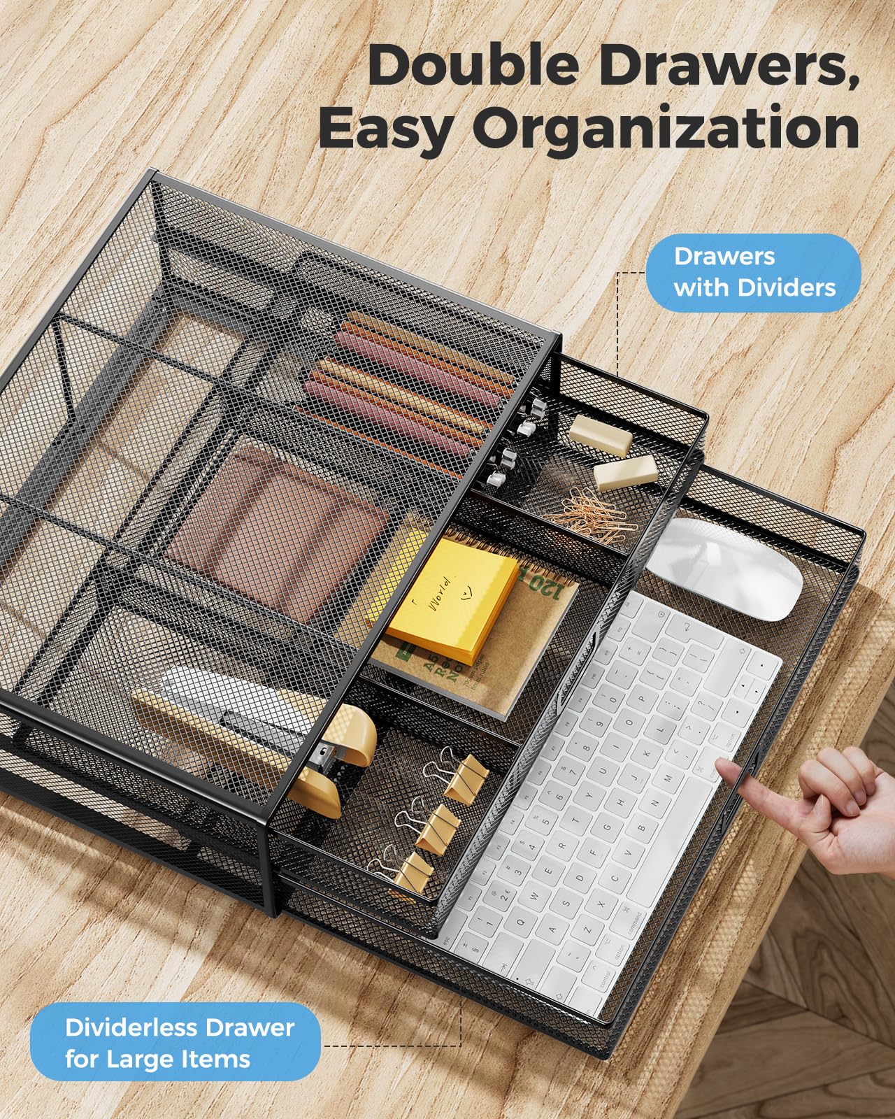 Monitor Stand with Drawer, Monitor Stand, Monitor Riser Mesh Metal, Desk Organizer, Monitor Stand with Storage, Desktop Computer Stand for PC, Laptop, Printer - HUANUO