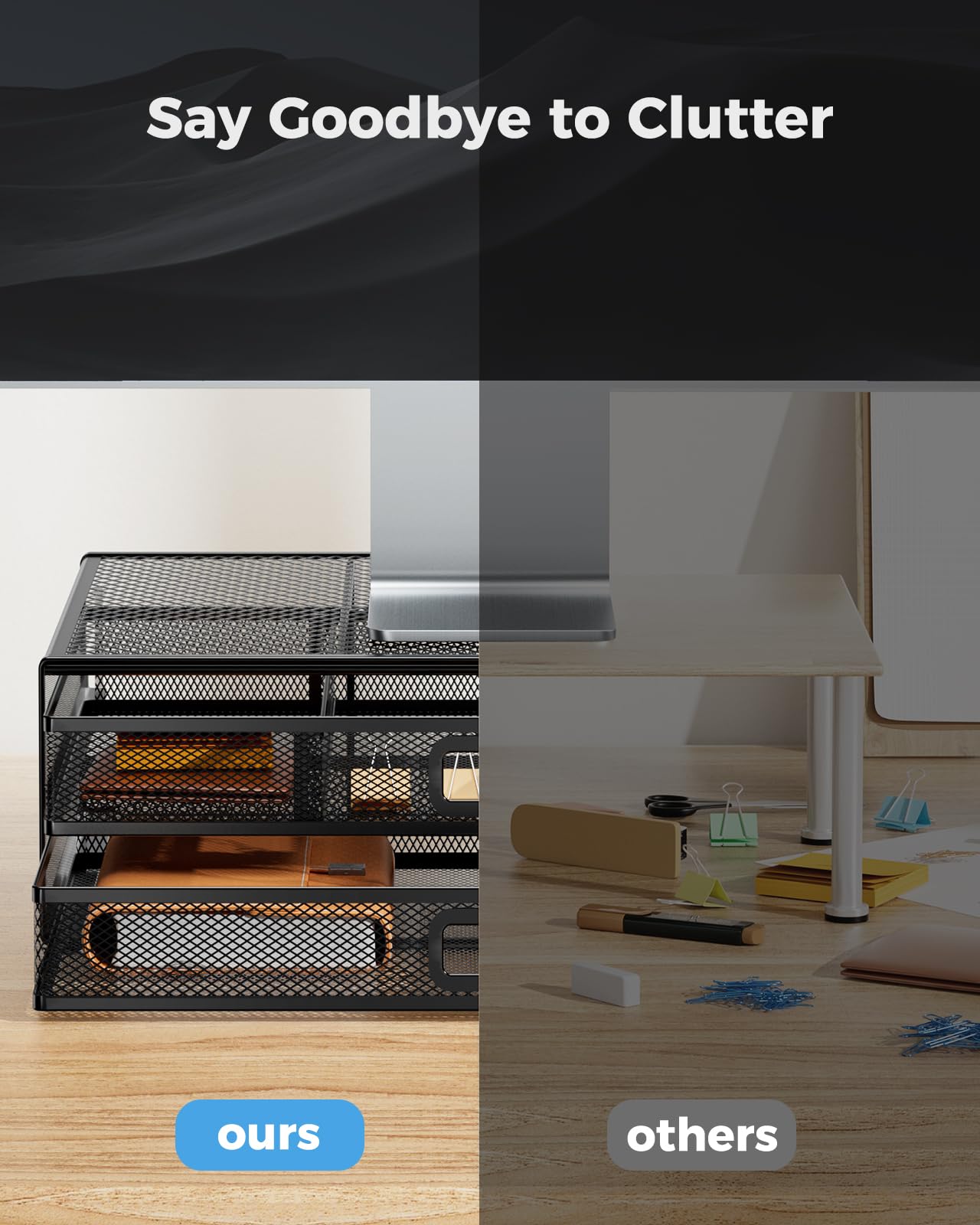 Monitor Stand with Drawer, Monitor Stand, Monitor Riser Mesh Metal, Desk Organizer, Monitor Stand with Storage, Desktop Computer Stand for PC, Laptop, Printer - HUANUO
