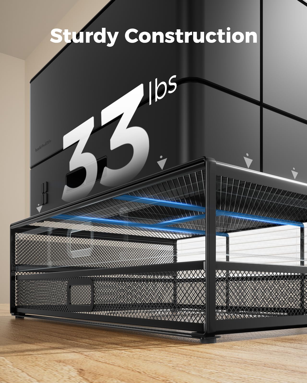 Monitor Stand with Drawer, Monitor Stand, Monitor Riser Mesh Metal, Desk Organizer, Monitor Stand with Storage, Desktop Computer Stand for PC, Laptop, Printer - HUANUO