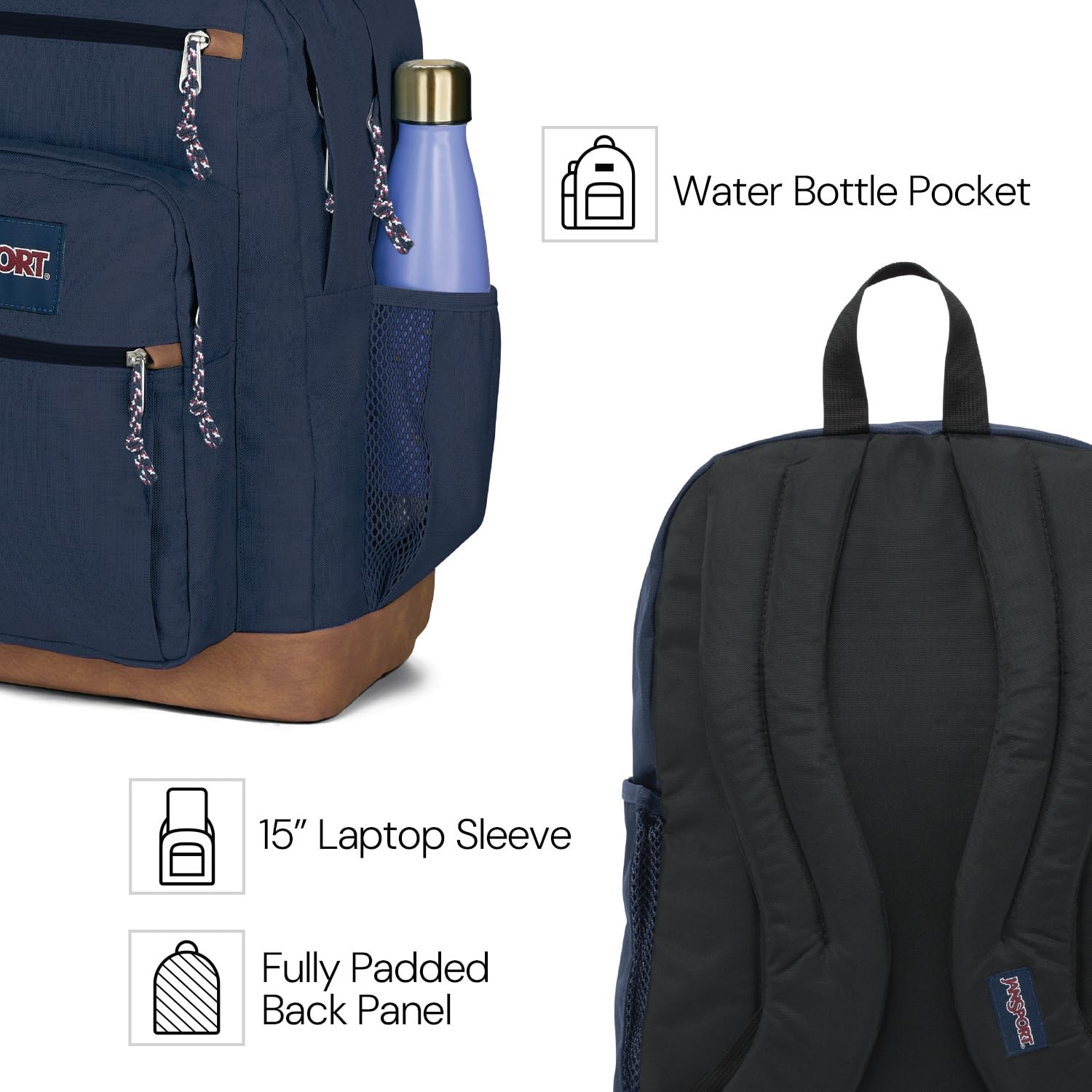 JanSport Cool Student Backpack for College Students, Teens, with 15-inch Laptop Sleeve, Black - Large Computer Bag Rucksack with 2 Compartments, Ergonomic Straps - Bookbag for Men, Women