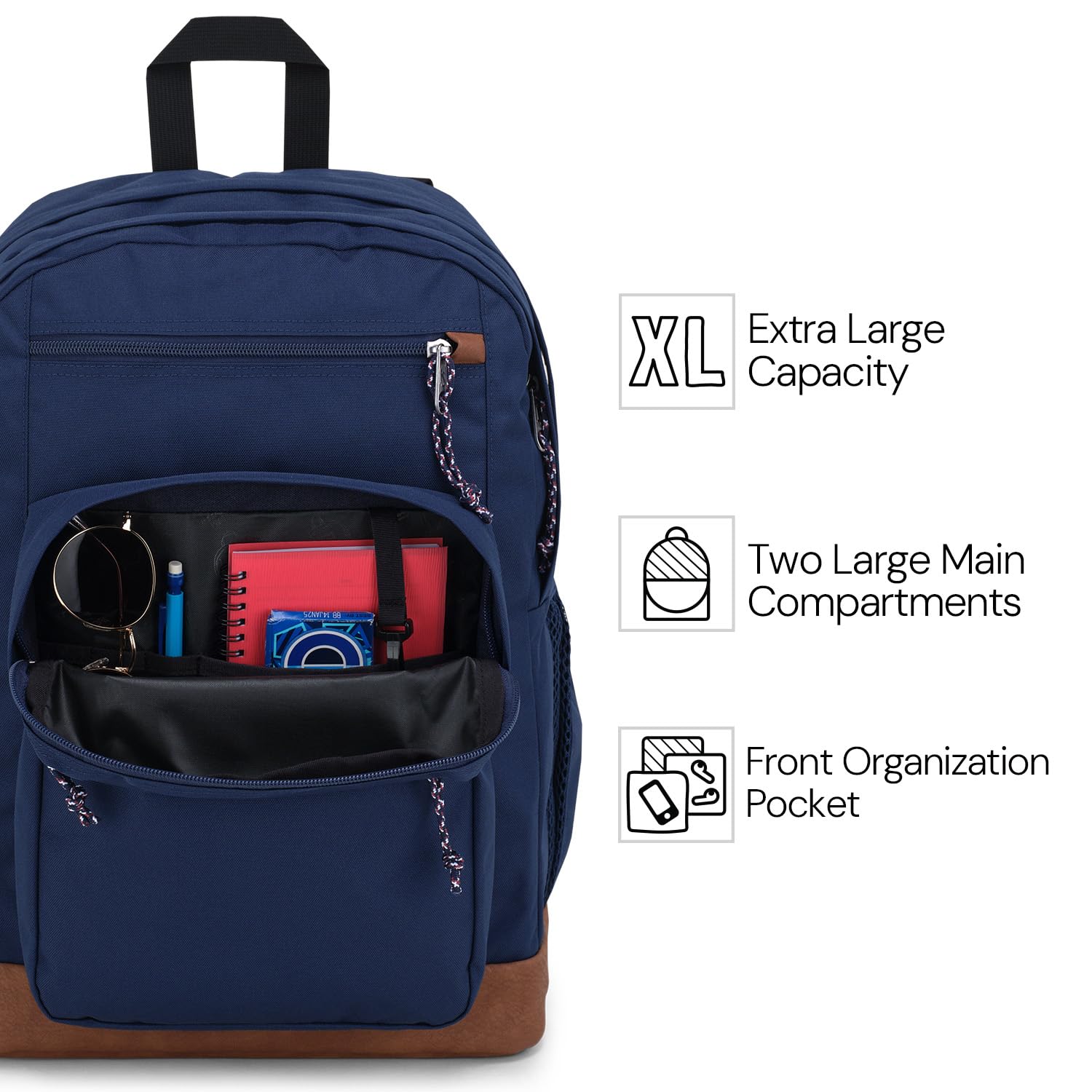 JanSport Cool Student Backpack for College Students, Teens, with 15-inch Laptop Sleeve, Black - Large Computer Bag Rucksack with 2 Compartments, Ergonomic Straps - Bookbag for Men, Women