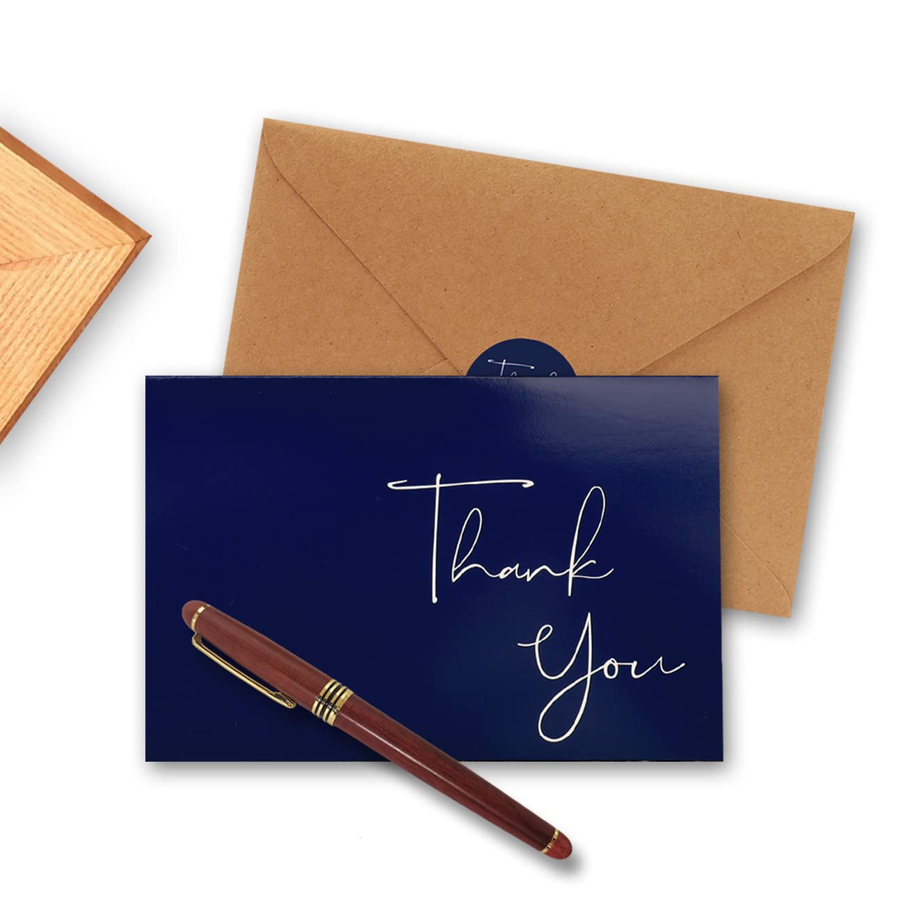 BGTCARDS 40 Navy Blue Thank You Cards with Envelopes - Classy Thank You Greeting Notes Bulk Set Box Large Professional Looking Perfect for Wedding, Business,Graduation,Baby Shower & Much More