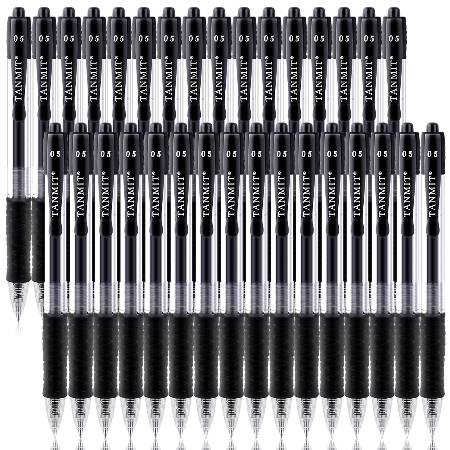 TANMIT Black Gel Pens, Retractable Roll Ball Gel Pen, 30 Black Pens Fine Point With Comfortable Grips for Smooth Writing