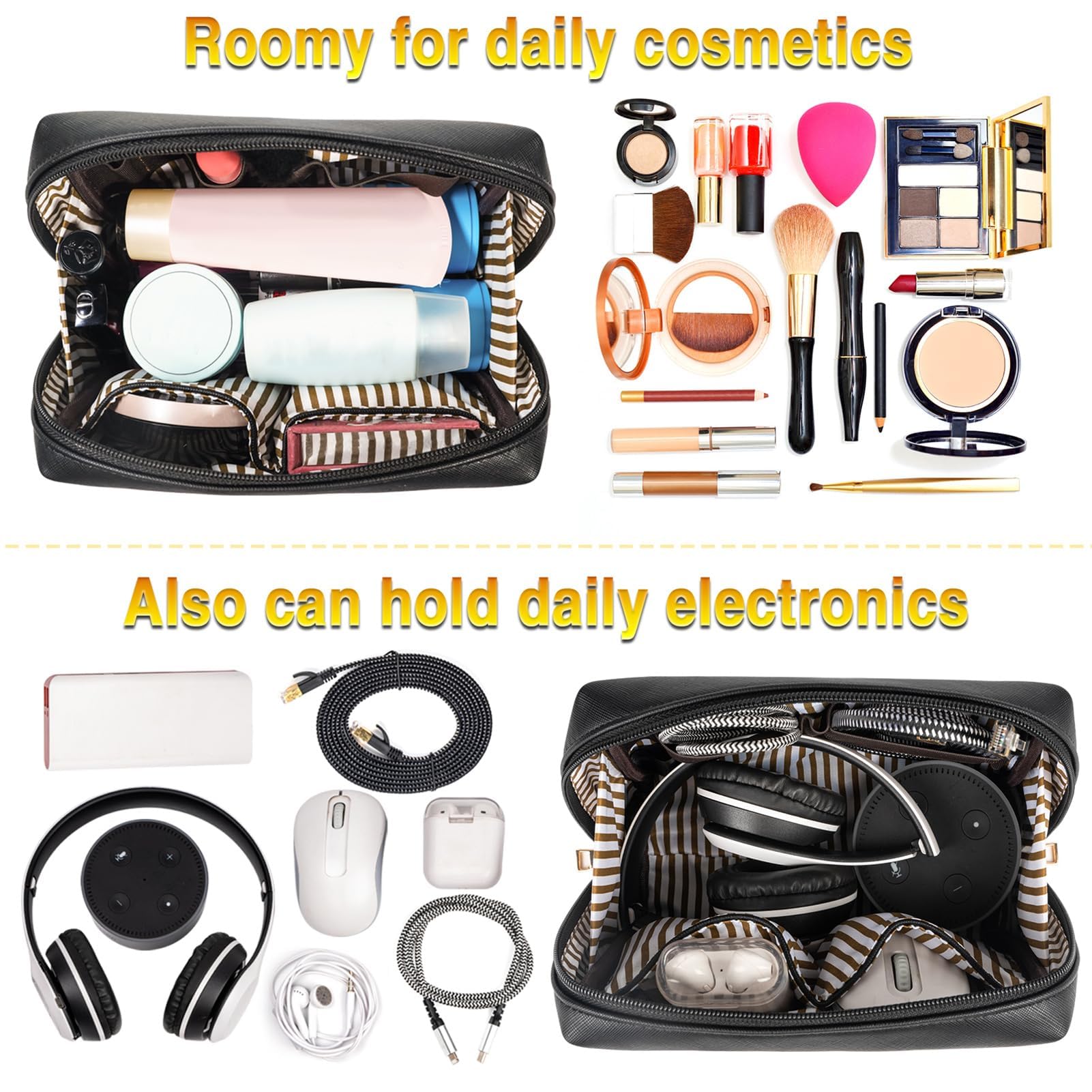 Laptop Tote Bag for Women, Large Waterproof PU Leather Work Briefcase with USB Charging Port Casual Computer Shoulder Bag Messenger fits 15.6 Inch, Business Handbag Satchel Purse 2pcs Set, Black