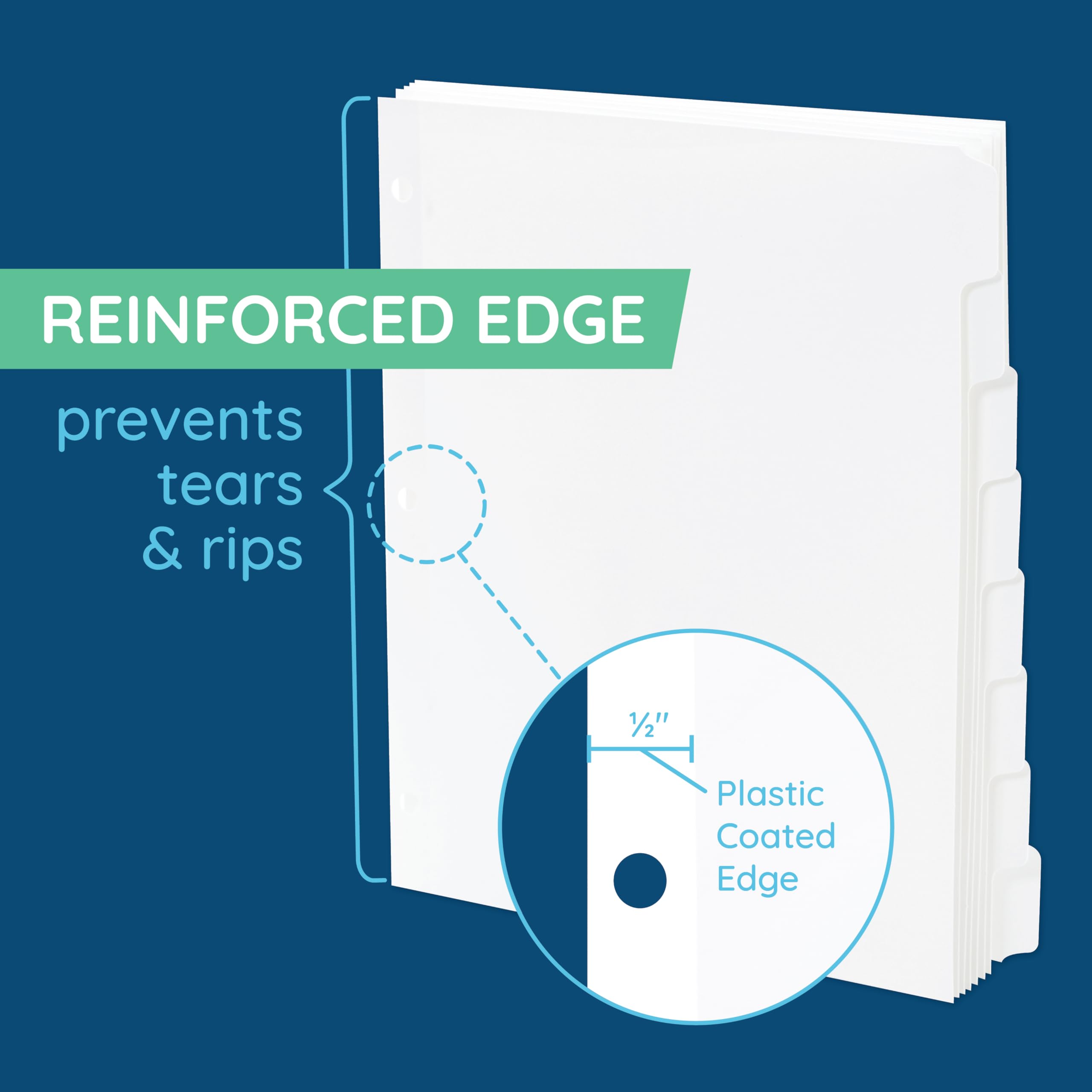 Blue Summit Supplies 3 Ring Binder Dividers with Reinforced Edge, 1/8 Cut Tabs, Letter Size, 3 Hole Punch Section Index Dividers for Binders, White, 96 Pack