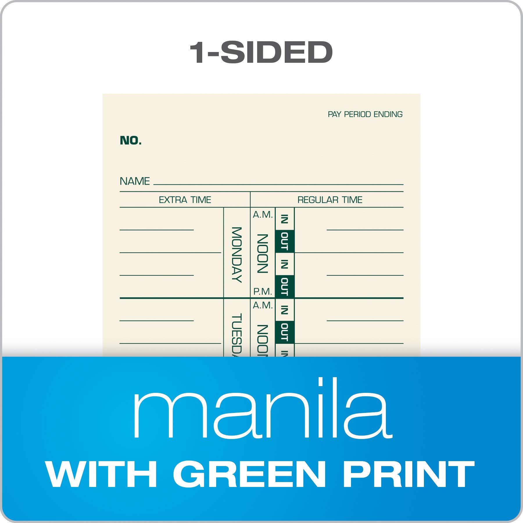 TOPS Time Cards, Weekly, 1-Sided, 3-1/2" x 9", Manila, Green Print, 500-Count (1259)
