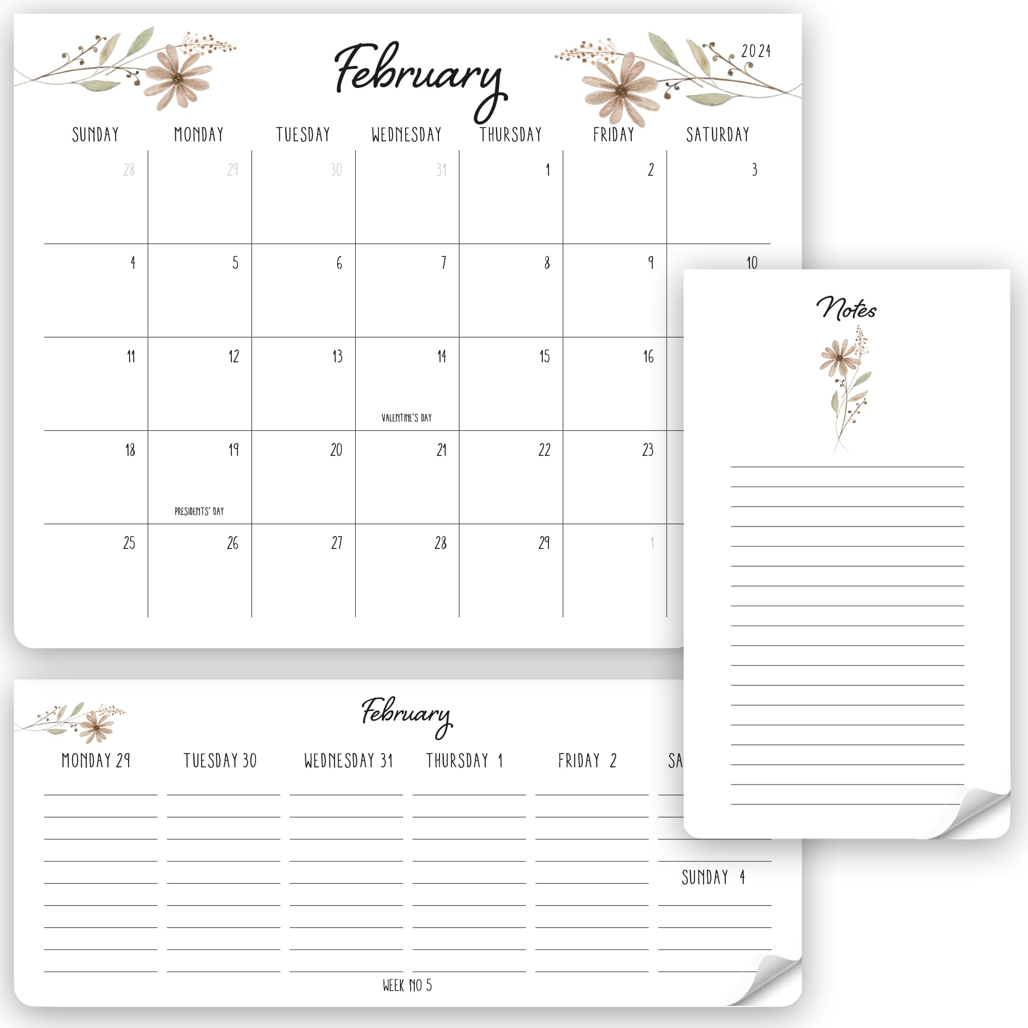 Beautiful 2023 Magnetic Fridge Calendar Set 3 - Runs Until July 2024 - The Perfect Weekly/Monthly Calendar And Notepad With Floral Designs for Easy Organizing