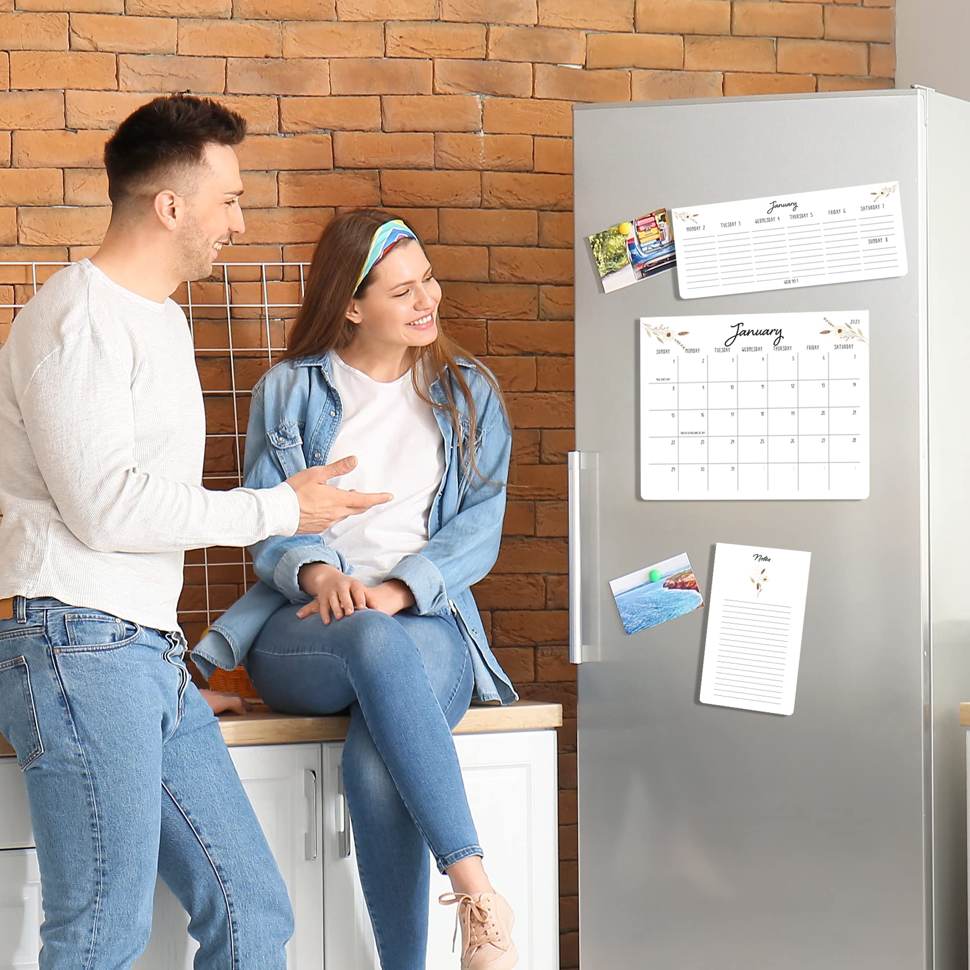 Beautiful 2023 Magnetic Fridge Calendar Set 3 - Runs Until July 2024 - The Perfect Weekly/Monthly Calendar And Notepad With Floral Designs for Easy Organizing