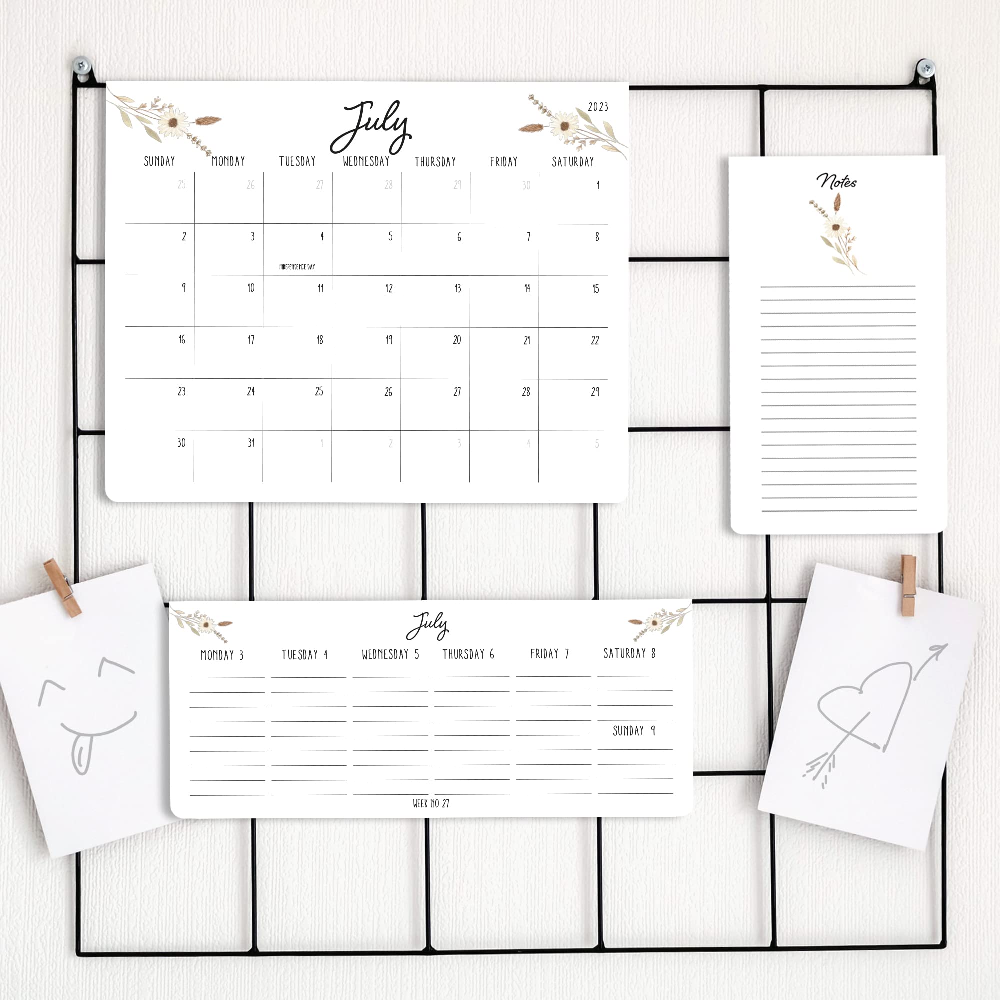 Beautiful 2023 Magnetic Fridge Calendar Set 3 - Runs Until July 2024 - The Perfect Weekly/Monthly Calendar And Notepad With Floral Designs for Easy Organizing
