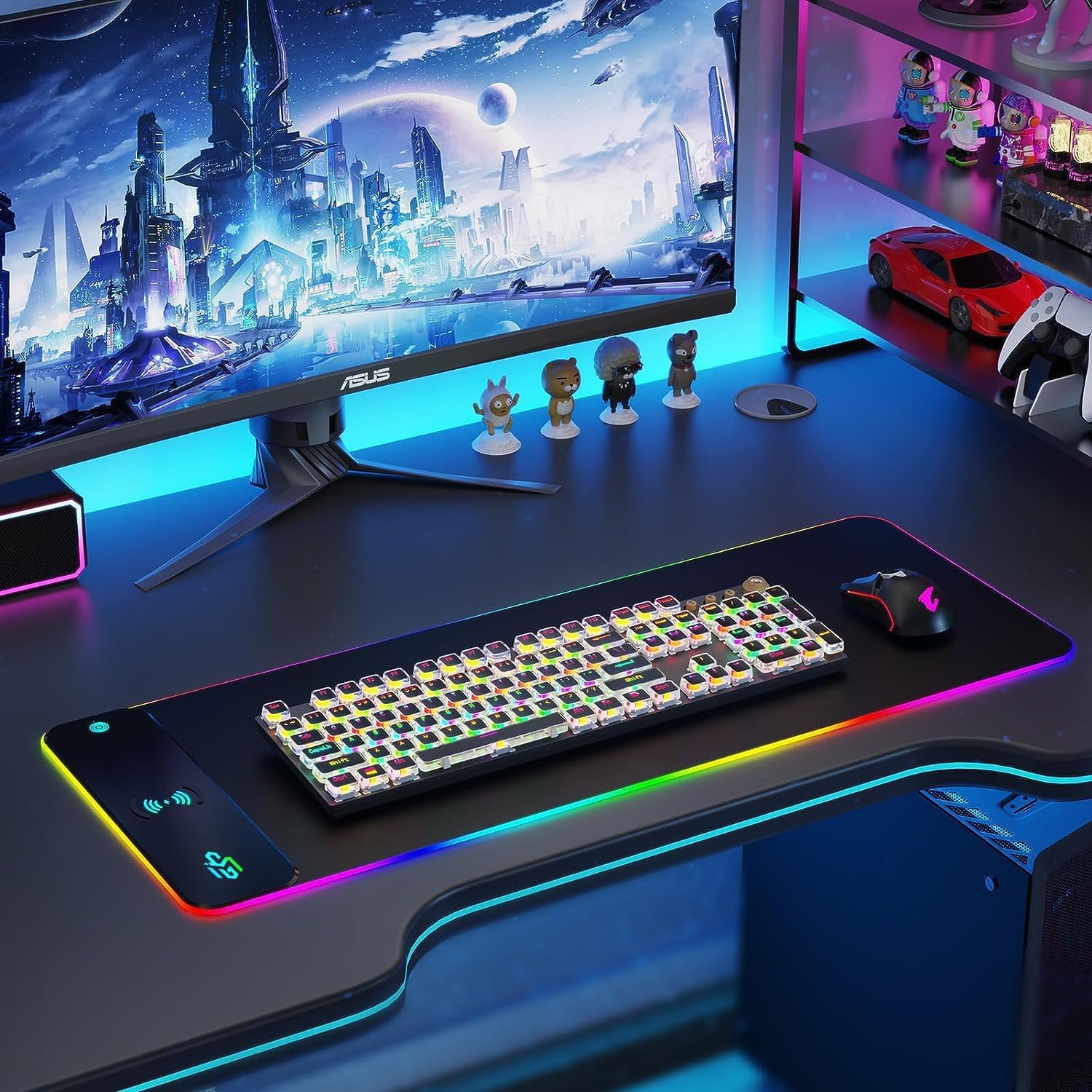 GIM Wireless Charging RGB Gaming Mouse Pad 10W, LED Mouse Mat 800x300x4MM, 10 Light Modes Extra Large Mousepad Non-Slip Rubber Base Computer Keyboard Mat for Gaming, MacBook, PC, Laptop, Desk