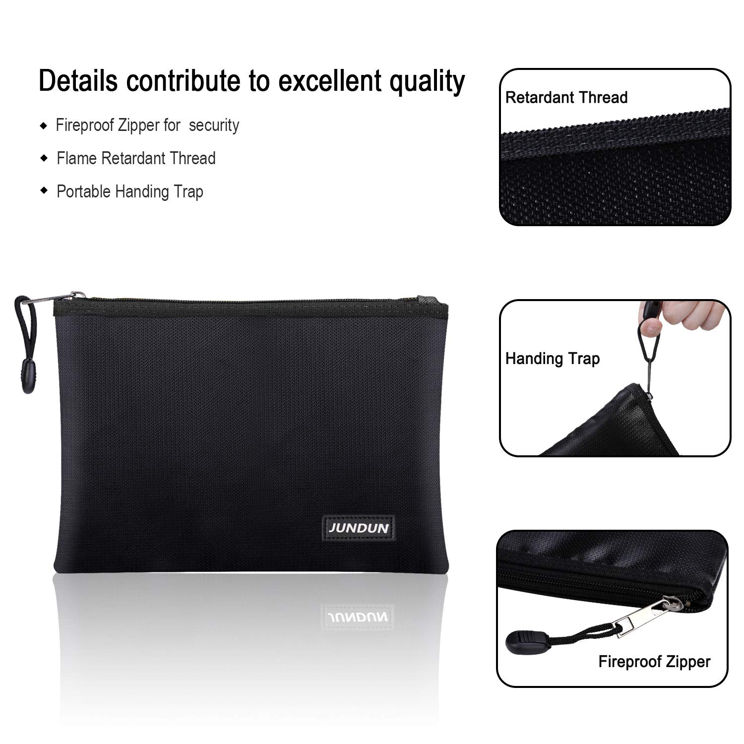 JUNDUN Fireproof Document Bags,14.2”x 10.0”Waterproof and Fireproof Money Bag,Fireproof Safe Storage Pouch with Zipper for A4 Document Holder,File,Cash and Tablet