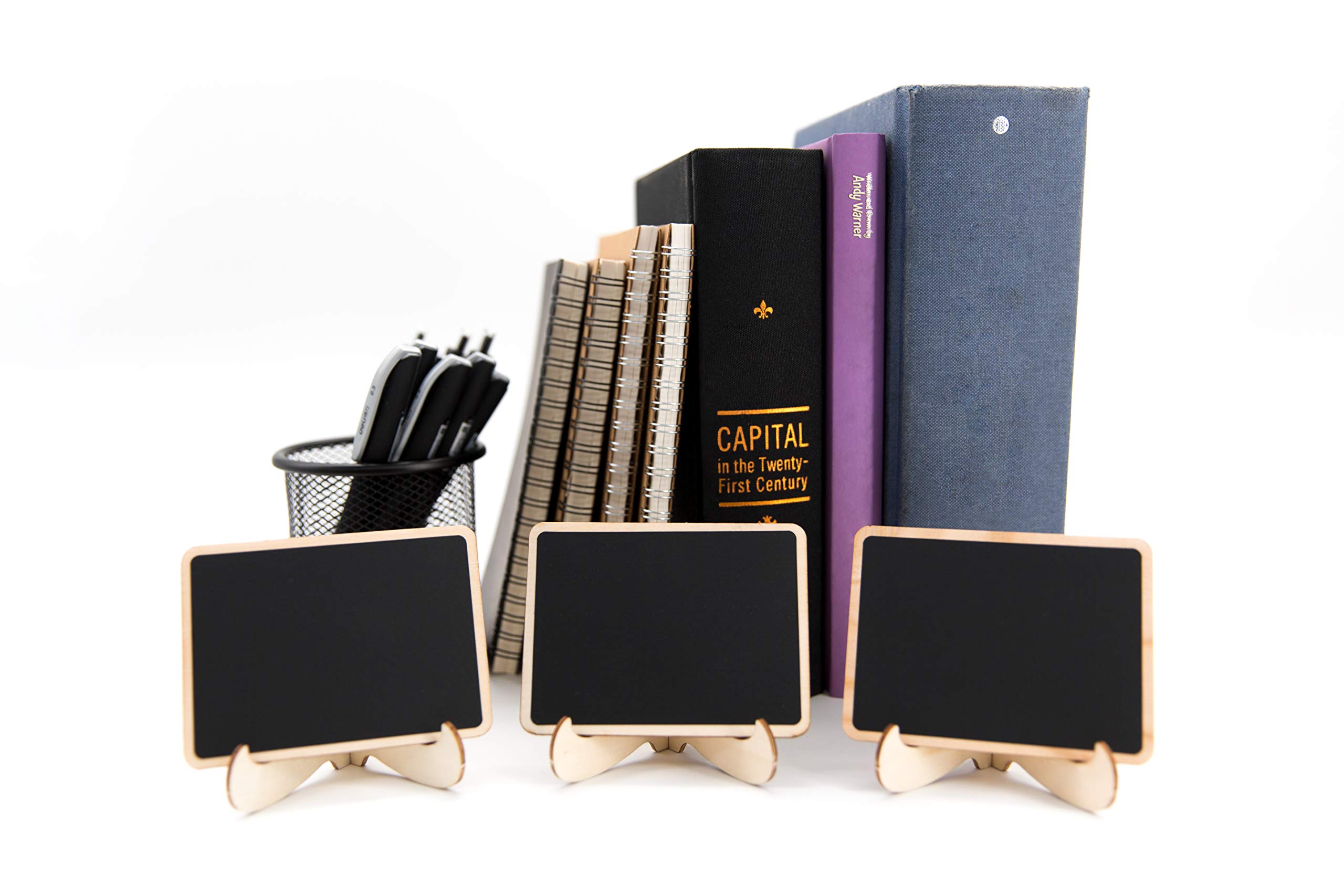 10 Pack Mini Chalkboards Signs with Easel Stand, Small Rectangle Chalkboards Blackboard, Wood Place Cards for Weddings, Birthday Parties, Message Board Signs and Event Decoration