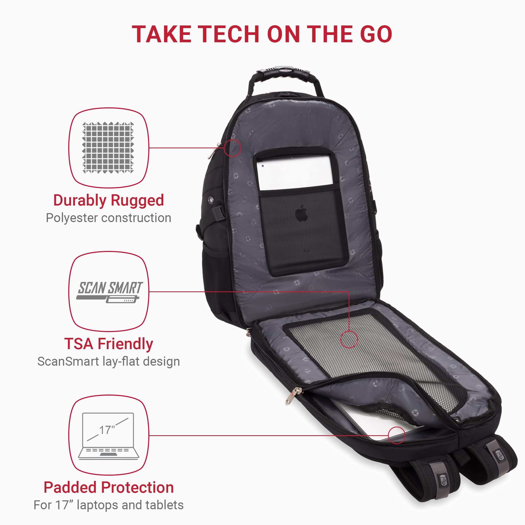 SwissGear 1900 Scansmart TSA 17-Inch Laptop Backpack, Black, 19