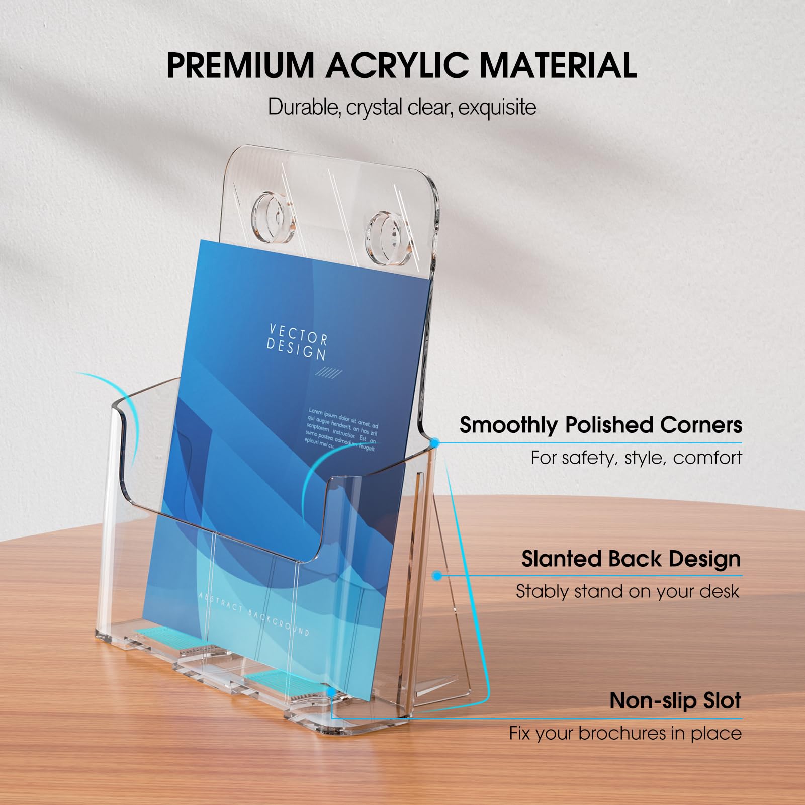 KTRIO Acrylic Brochure Holder 8.5 x 11 inches Plastic Acrylic Literature Holders Clear Flyer Holder Rack Card Holder, Magazine, Pamphlet, Booklet Display Stand Trifold Holder Desk or Wall Mount 2 Pack