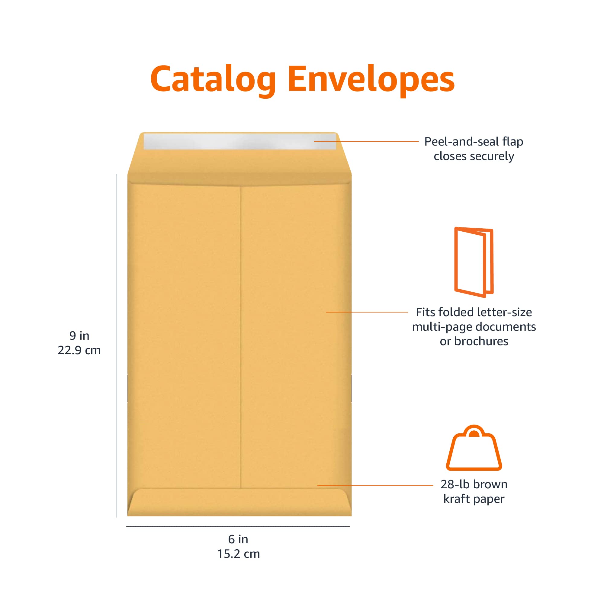 Amazon Basics Catalog Mailing Envelopes, Peel & Seal, 6x9 Inch, Brown Kraft, 100-Pack