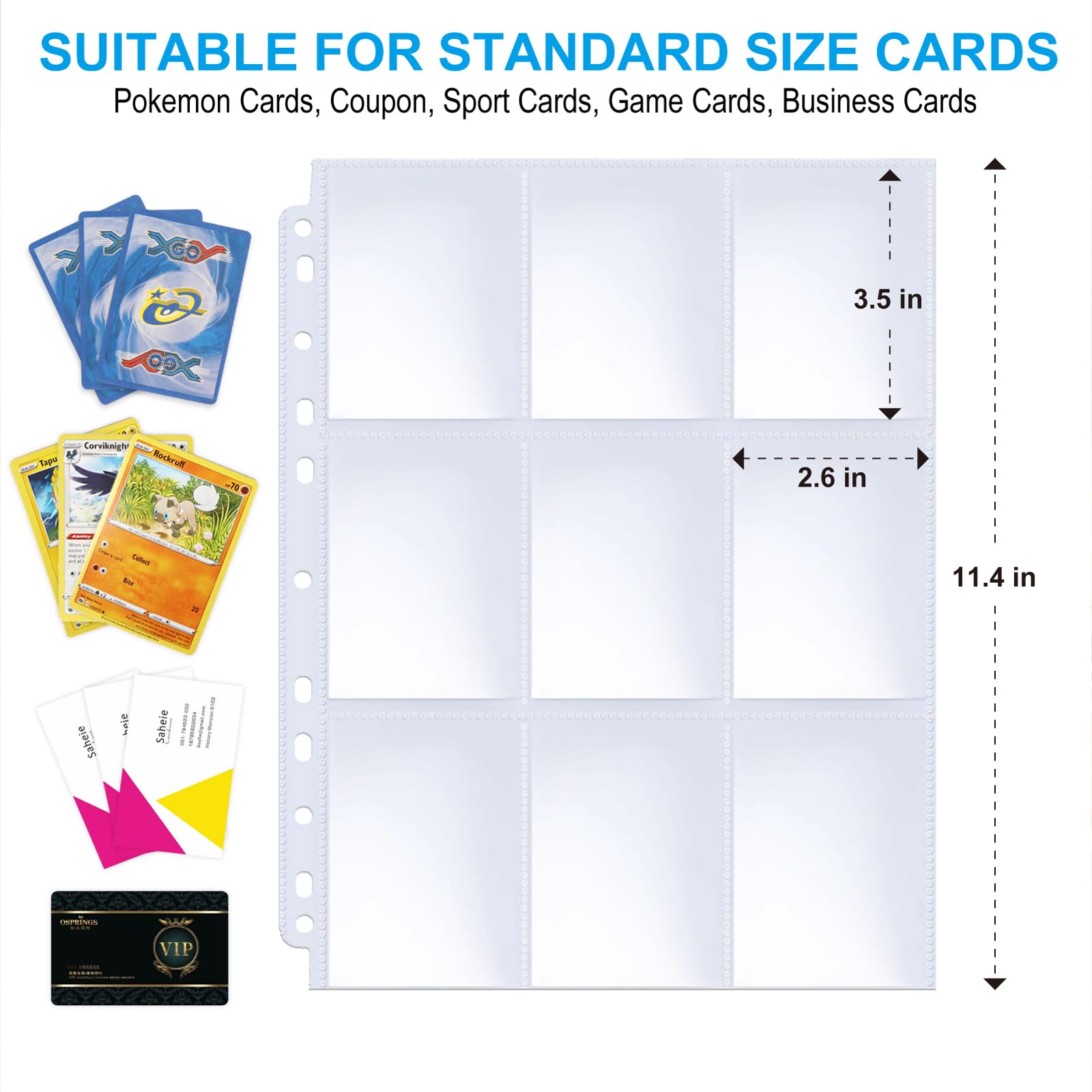 900 Pockets Baseball Card Sleeves, ABLY Double Side 9-Pocket Trading Card Binder Sleeves Page Protectors Sheet for Skylanders, Pokemon, Top Trumps for 3 Ring Binder(50 Pages)