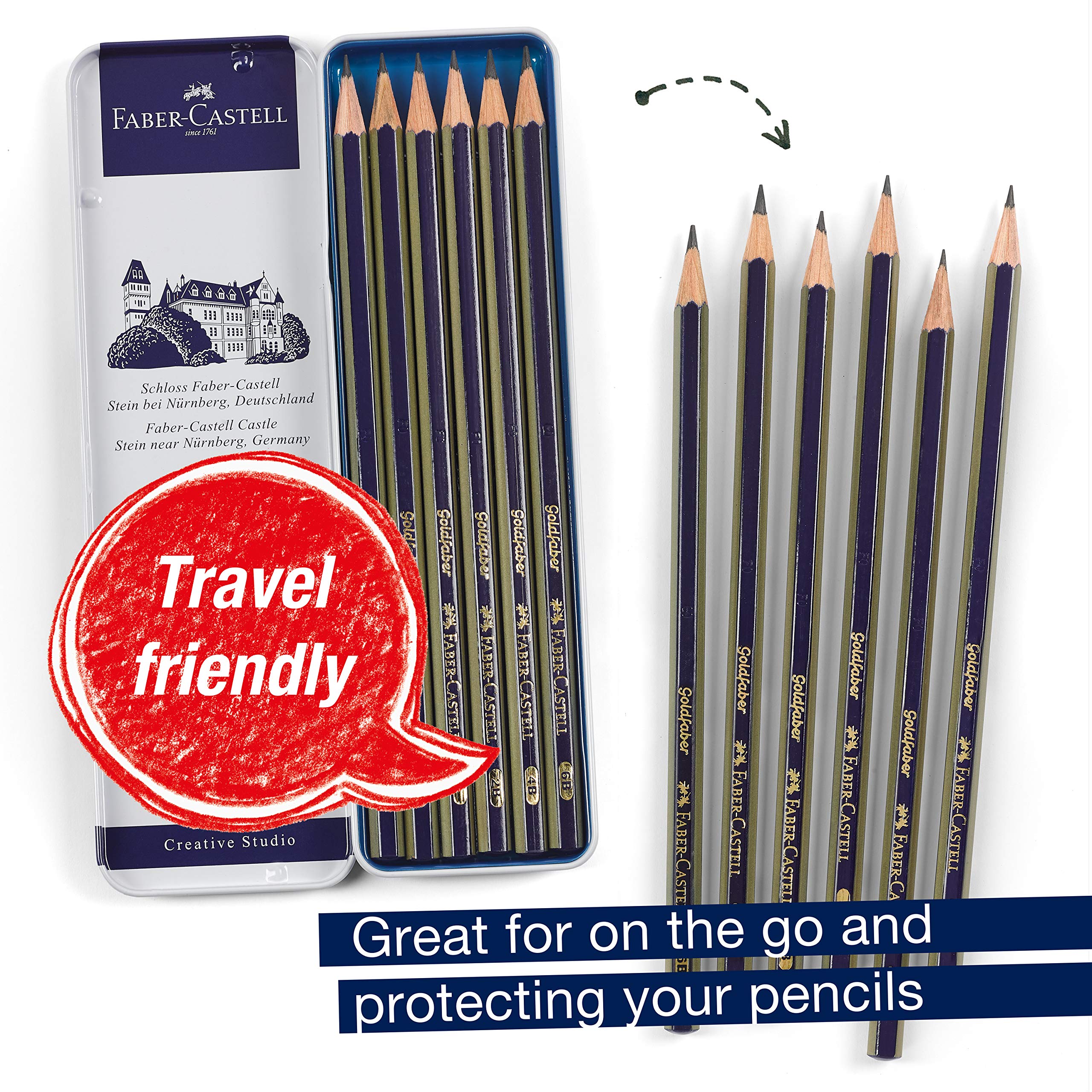 Faber-Castell Graphite Sketch Pencil Set - 6 Graphite Pencils (2H, HB, B, 2B, 4B, 6B), Drawing Pencils and Sketching Supplies