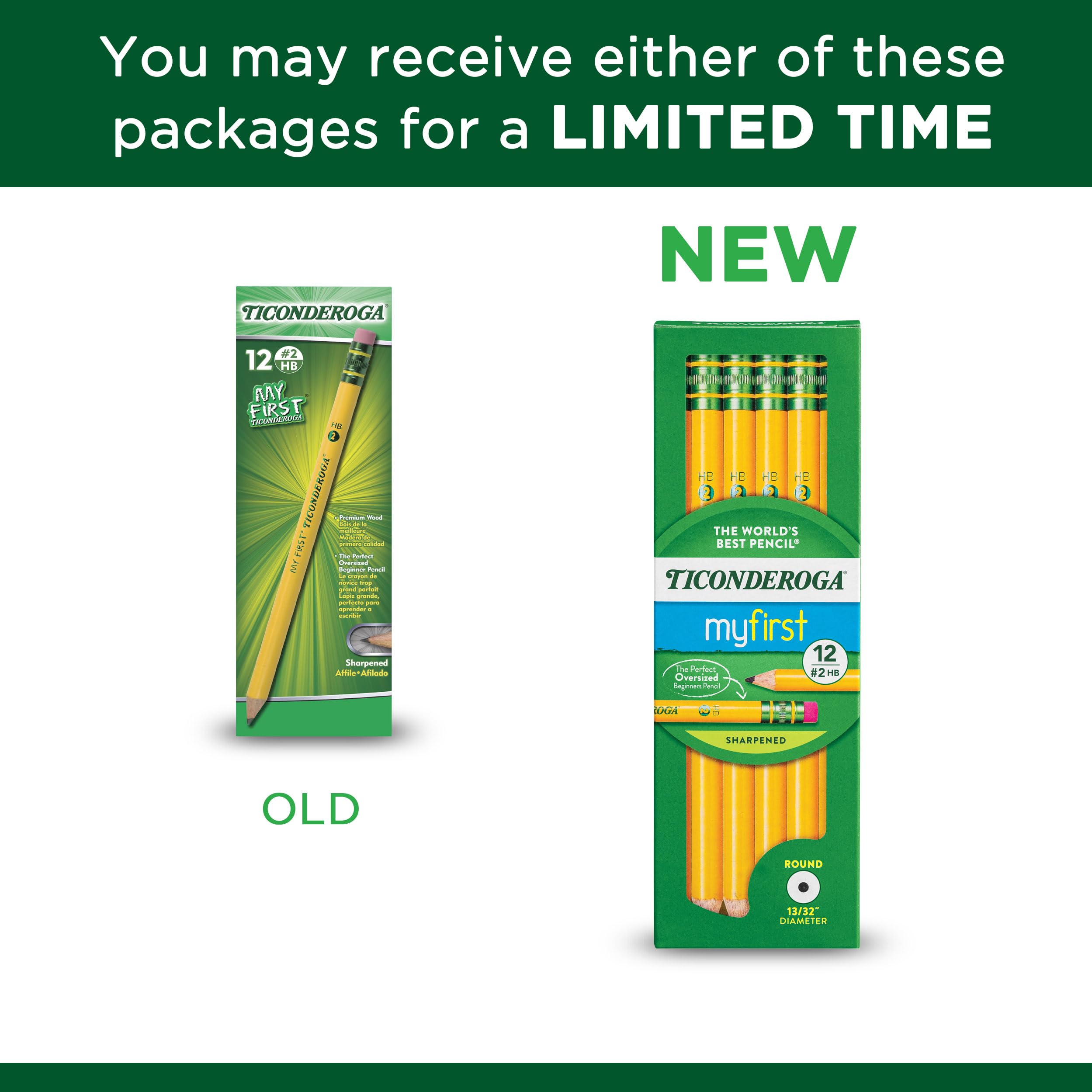 TICONDEROGA My First Pencils, Wood-Cased Soft, Pre-Sharpened, 12 Count (X33312)