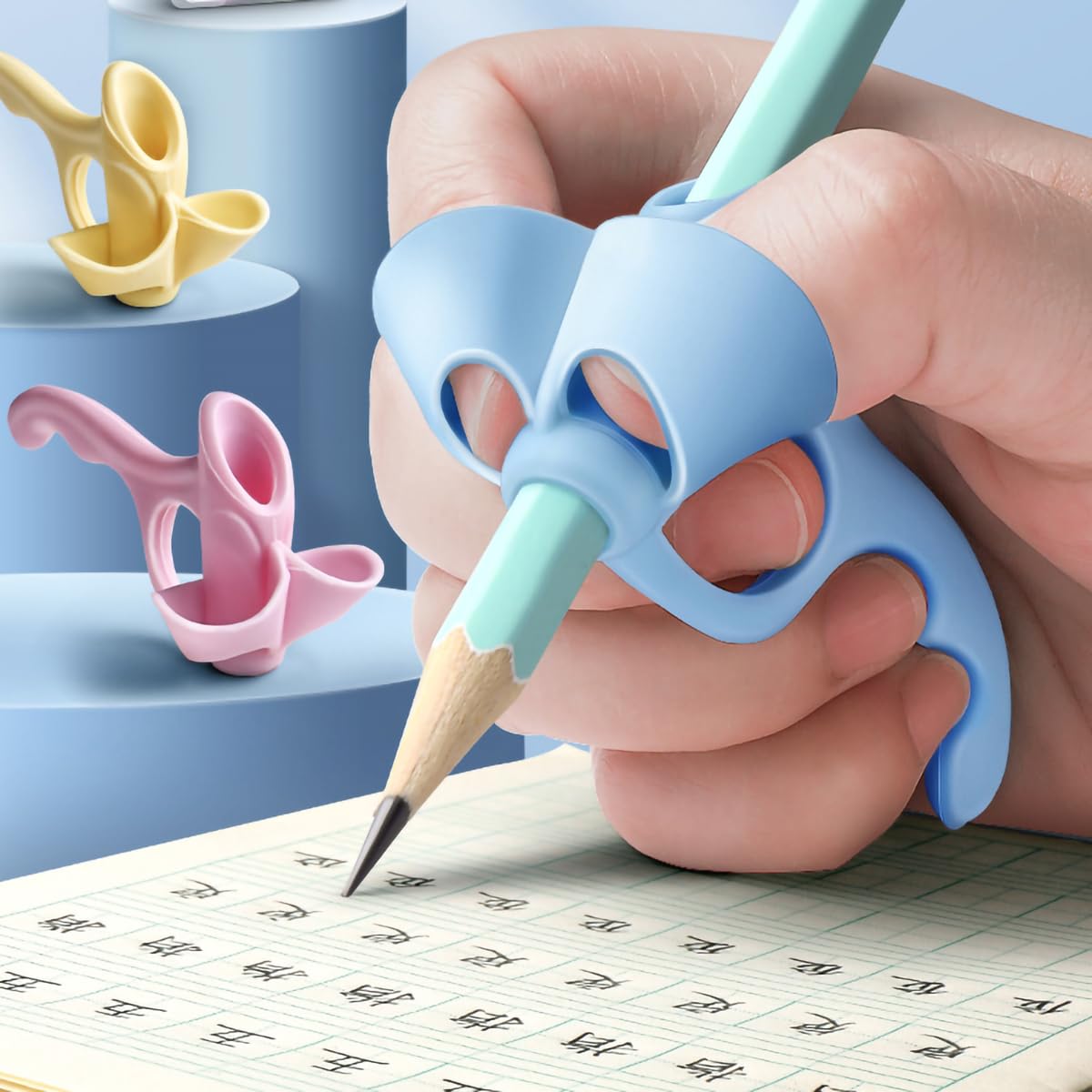 4 Pieces Pencil Grips Trainer for Both Left-Handed and Right-Handed, Kids Handwriting Aid Correction Tool for Preschool Homeschool Kindergarten Classroom