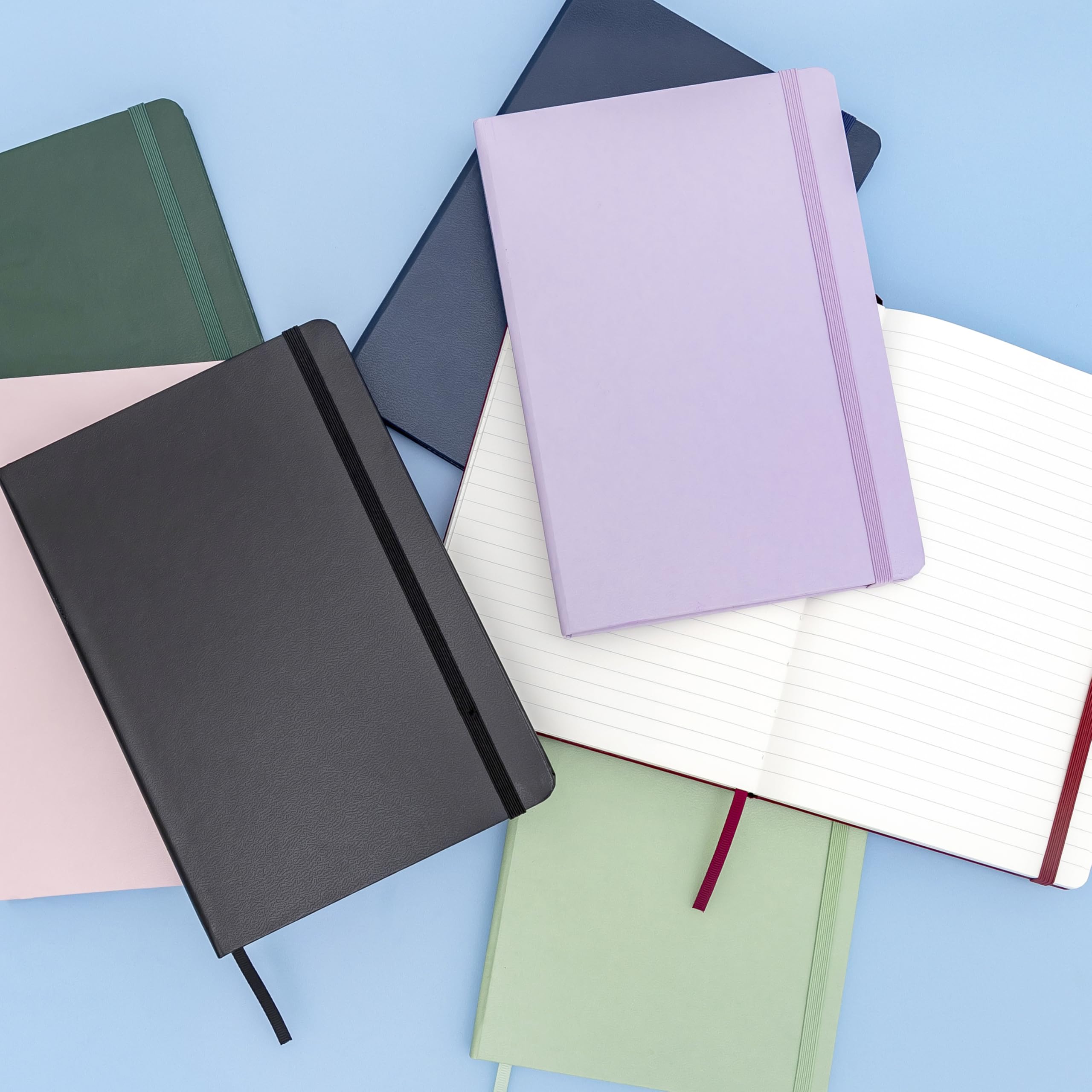 PAPERAGE Lined Journal Notebooks, 3 Pack, (Yellow, Blush & Turquoise), 160 Pages, Medium 5.7 inches x 8 inches - 100 GSM Thick Paper, Hardcover