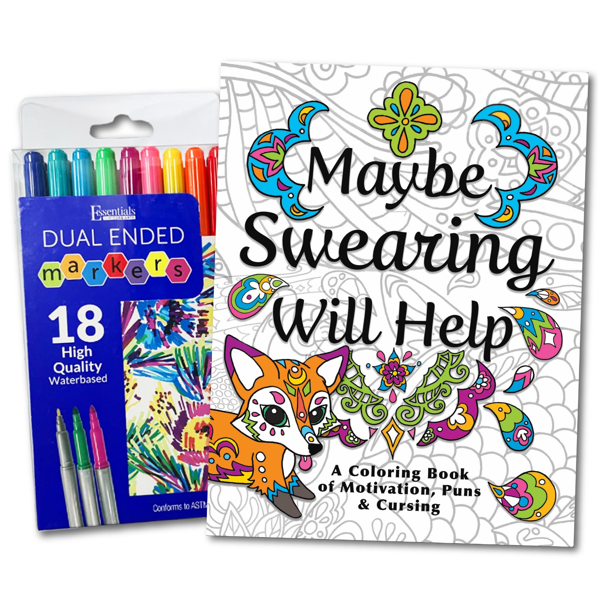 Maybe Swearing Will Help Adult Coloring Book Set - Coloring Books for Adults Relaxation with 30 Markers in a Case - Motivational Swear Word Anxiety Relief - Color Cuss & Laugh Your Way to Less Stress