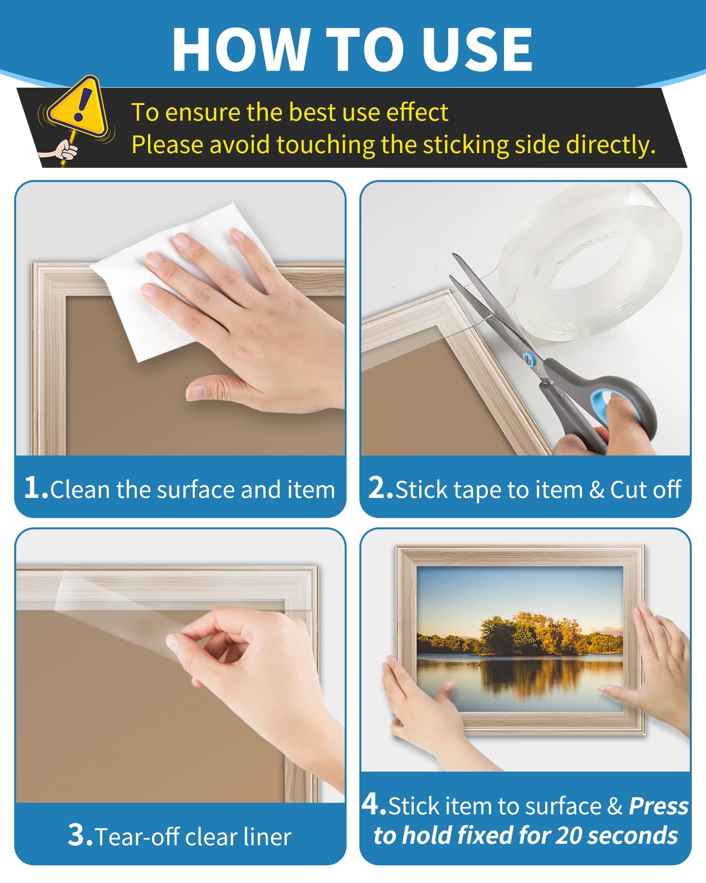Teskyer Double Sided Tape Heavy Duty, Strong Adhesive Mounting Tape, Multipurpose Removable and Reusable Wall Tape Photo Frame Hanging Poster Tape Carpet Tape (16.4ft X 0.59in)