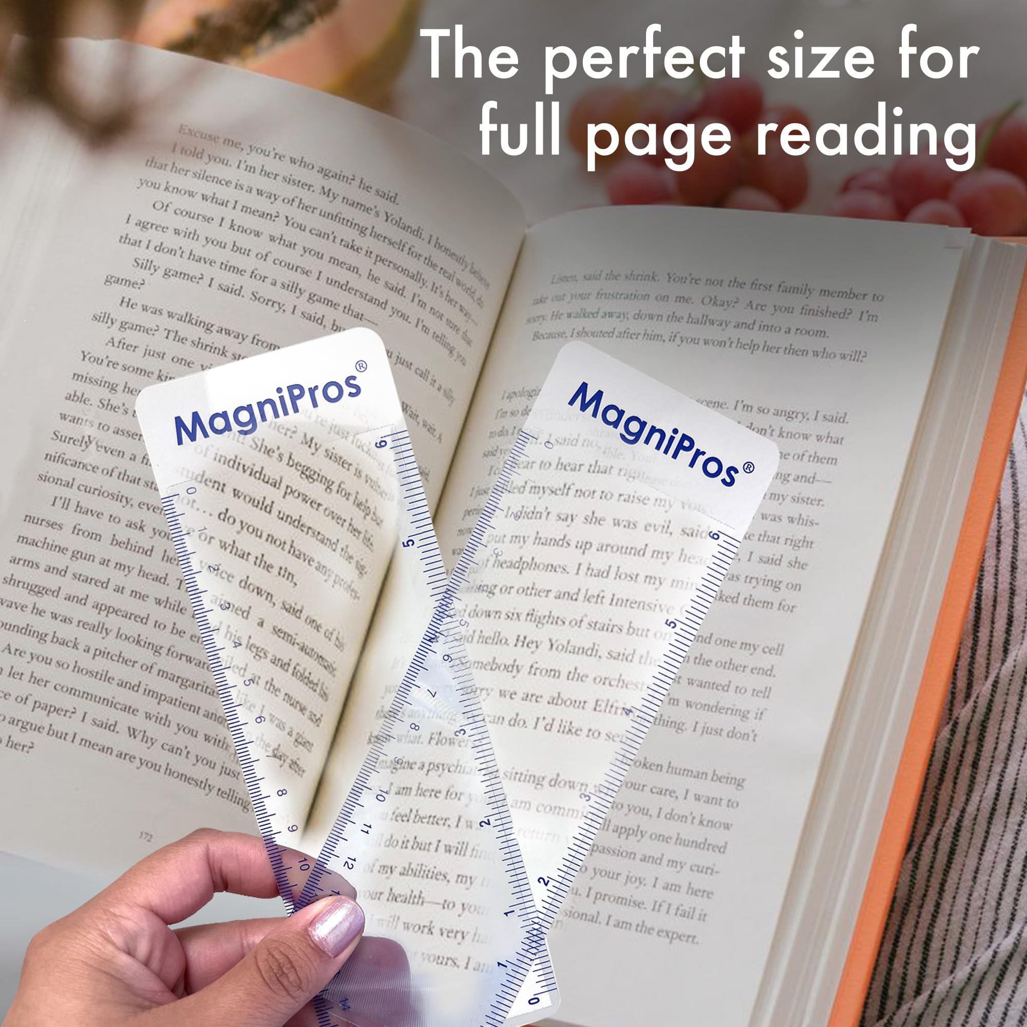 MagniPros(2PACK) Large Full Page 3X Premium Magnifying Sheet Fresnel Lens 7.5" X 10.5"+2 Bonus Ruler Magnifiers+2 Bookmark Lenses-Best Magnifying Set for Reading Small Prints & Low Vision Seniors