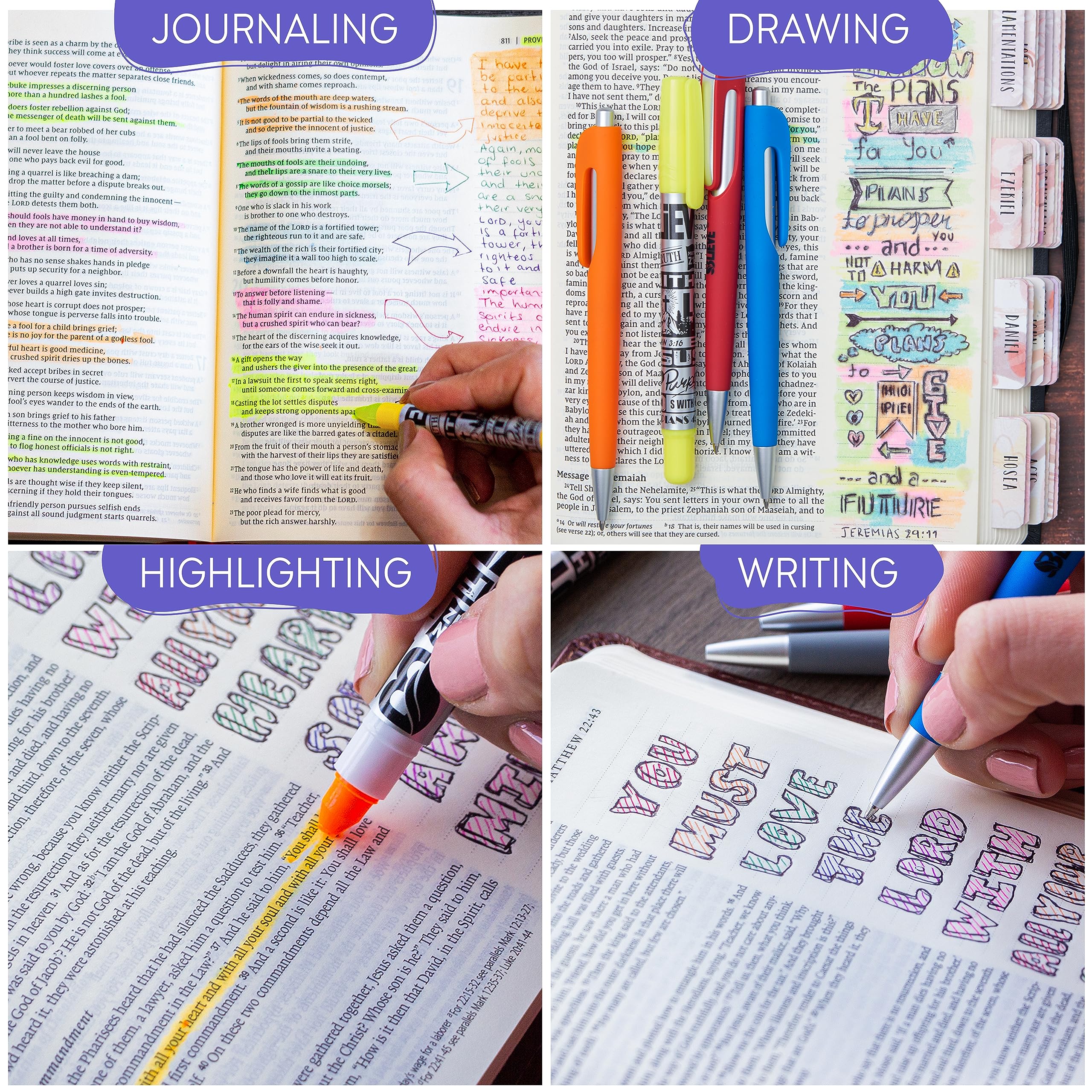 BLIEVE- Bible Highlighters And Pens No Bleed Through, Bible Verse Dry Highlighter and Pens Fine Tip, Bible Journaling Supplies and Bible Study Kit (10 Pack)