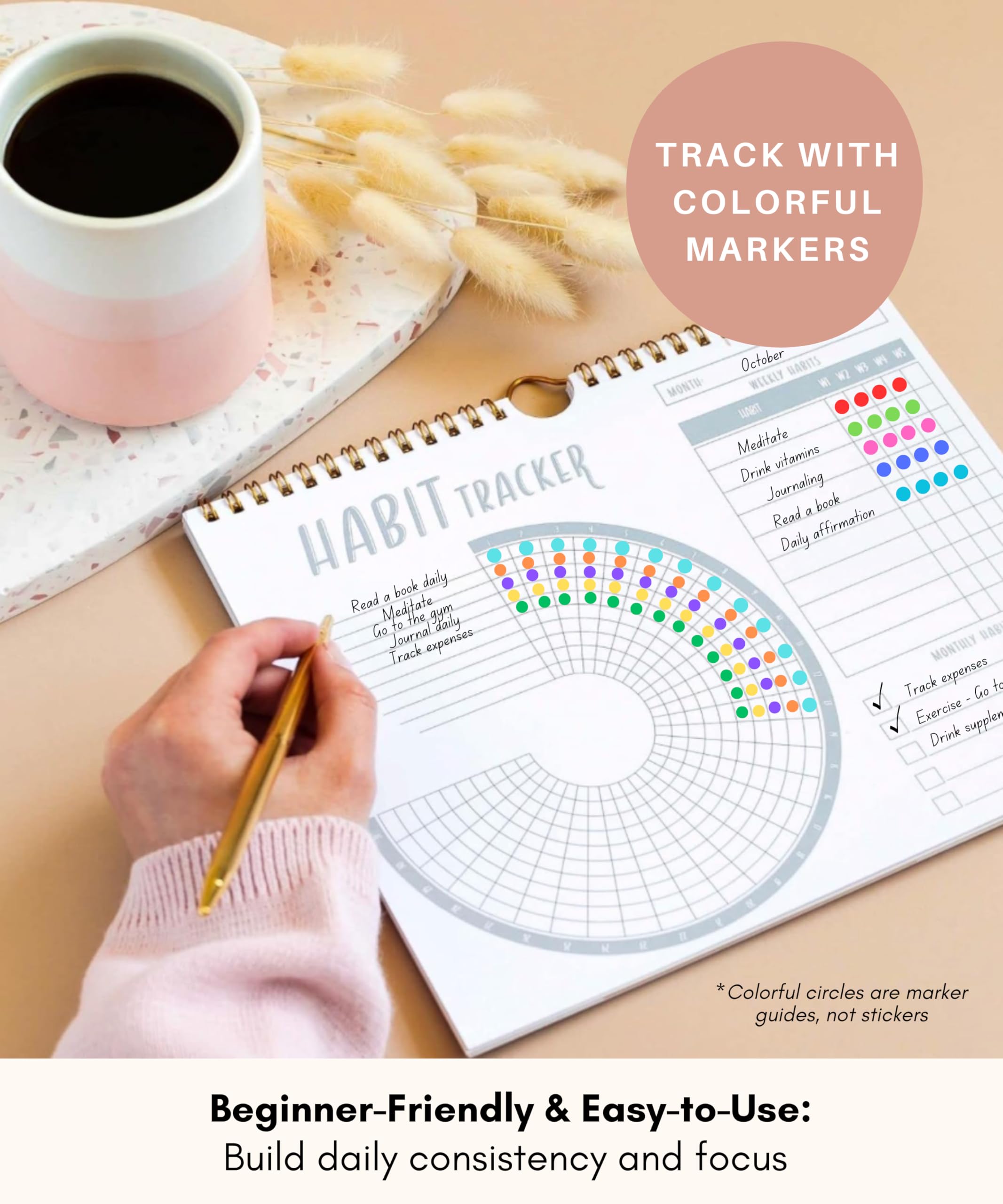 Lamare Habit Tracker Calendar - Inspirational Habit Journal with Spiral Binding - Daily Habit Tracker Journal and Goal Board - Motivational Goal Journal - Great Productivity Tool And Workout Calendar