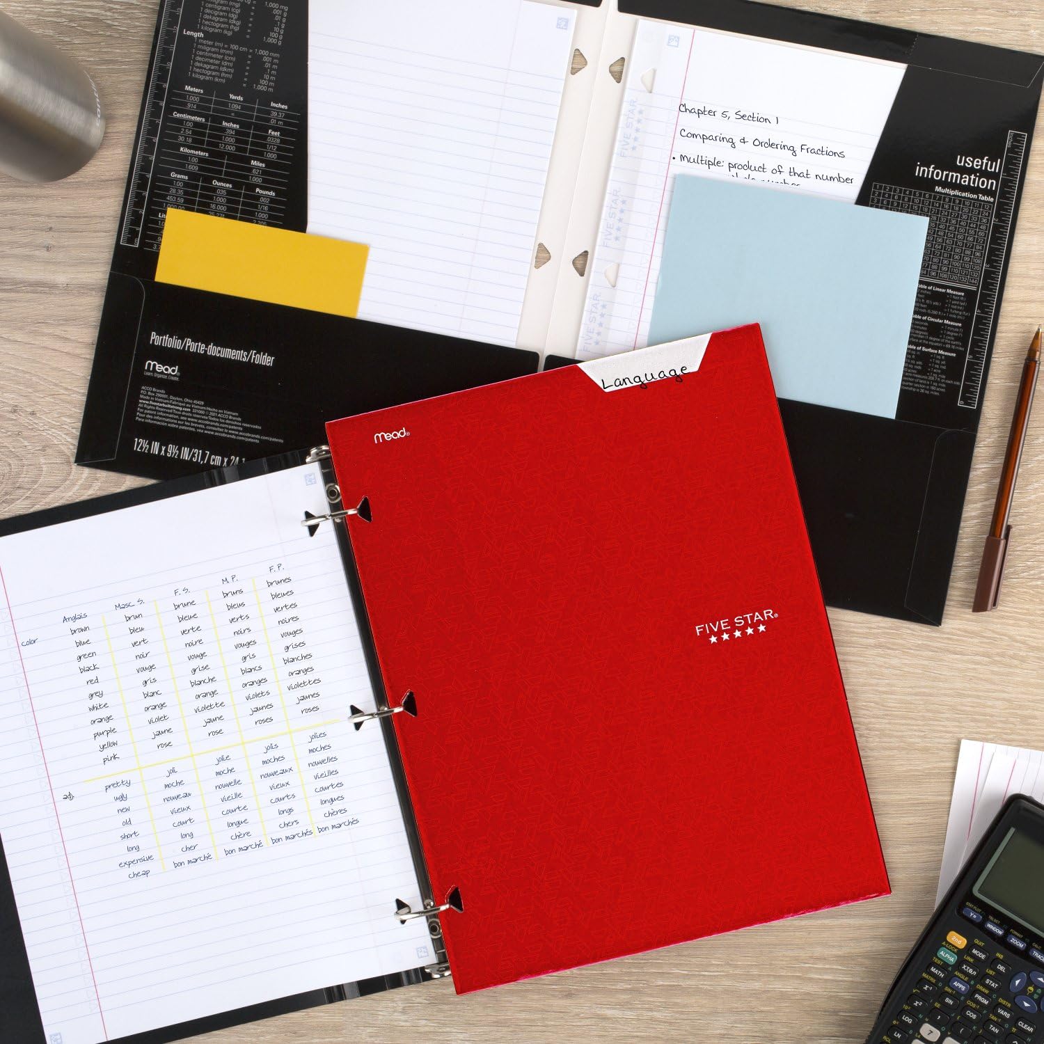 Five Star 4-Pocket Folders, 6 Count (Pack of 1), Fits 3-Ring Binders, Holds 11" x 8-1/2", Assorted Trend Colors (38056)