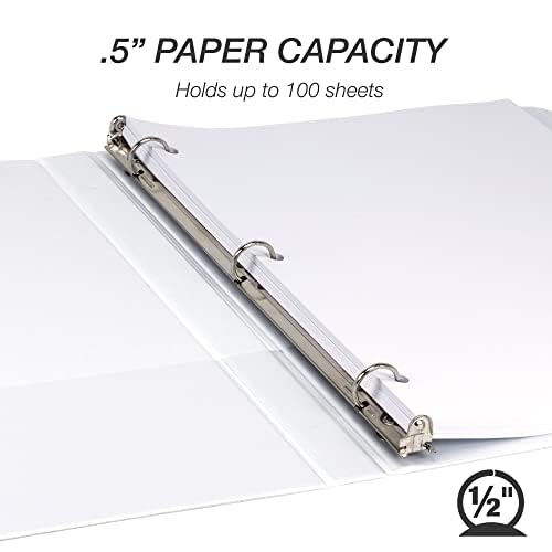 Samsill Economy 0.5 Inch 3 Ring Binder, Made in the USA, Round Ring Binder, Customizable Clear View Cover, White, 4 Pack (MP48517)