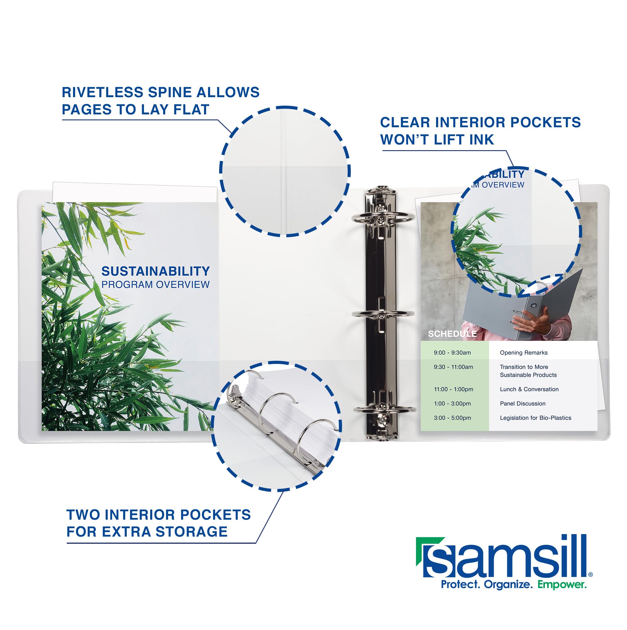 Samsill Economy 0.5 Inch 3 Ring Binder, Made in the USA, Round Ring Binder, Customizable Clear View Cover, White, 4 Pack (MP48517)