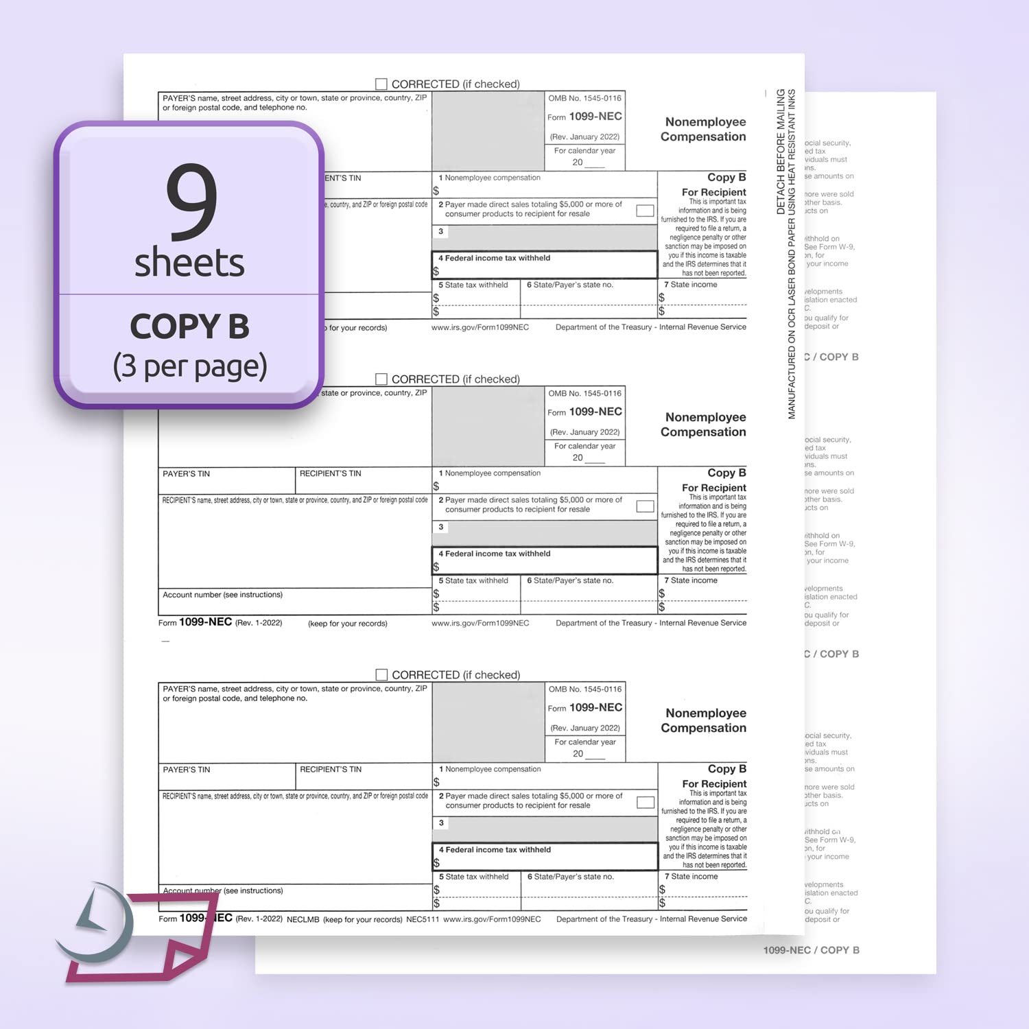 "New" 1099-NEC Forms for 2022, 4-Part Tax Forms, Vendor Kit of 25 Laser Forms and 25 Self-Seal Envelopes, Forms Designed for QuickBooks and Other Accounting Software