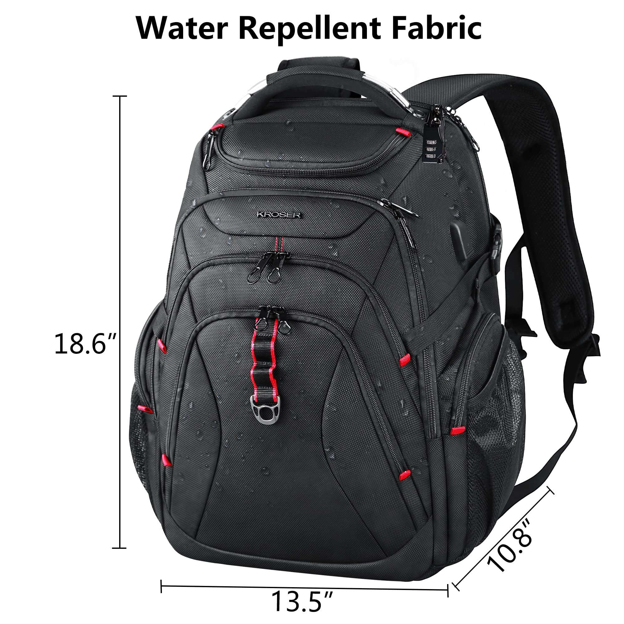 KROSER Travel Laptop Backpack 17.3 Inch XL Computer Backpack with Hard Shell Saferoom RFID Pockets Water-Repellent Business College Daypack Stylish School Laptop Bag for Men/Women-Black
