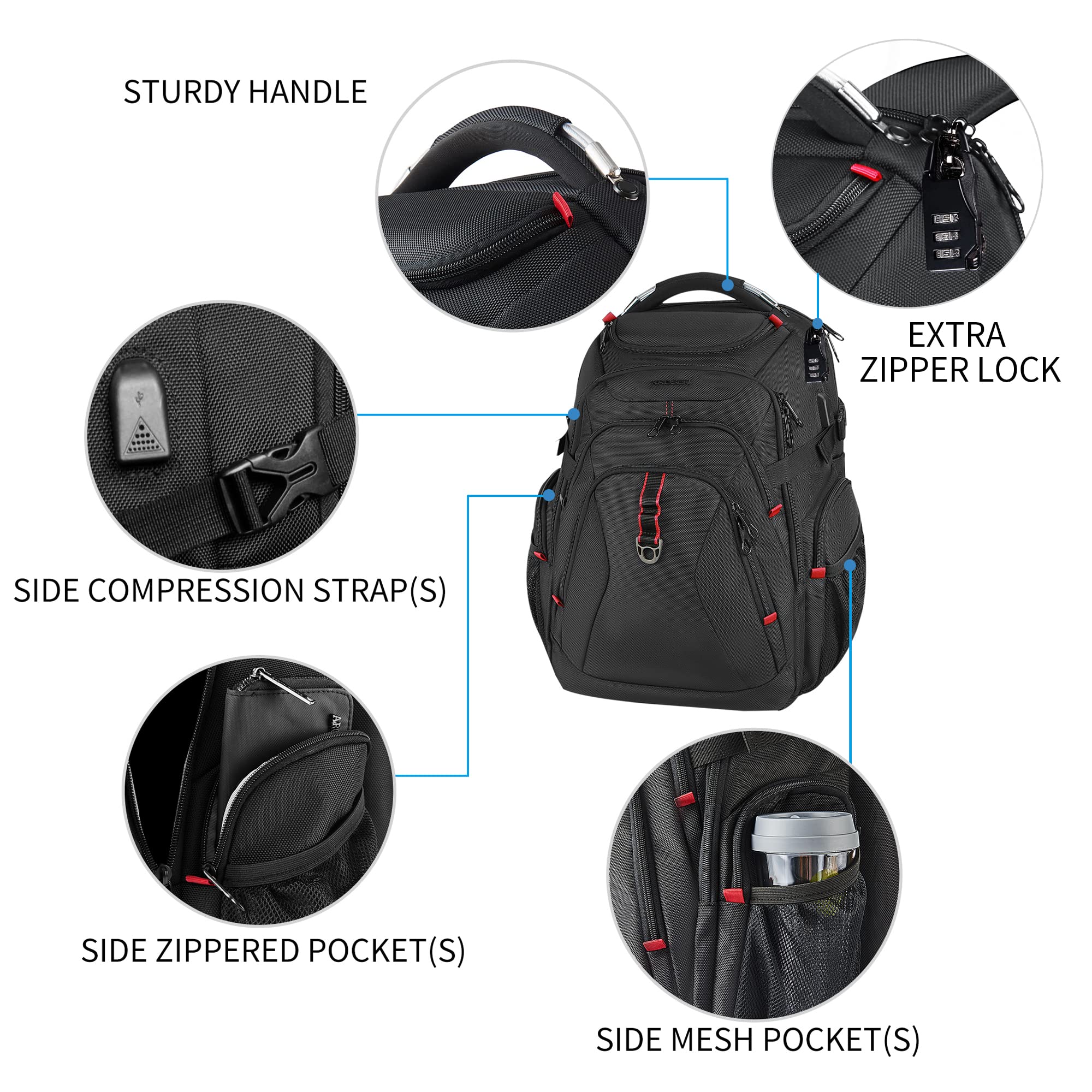KROSER Travel Laptop Backpack 17.3 Inch XL Computer Backpack with Hard Shell Saferoom RFID Pockets Water-Repellent Business College Daypack Stylish School Laptop Bag for Men/Women-Black