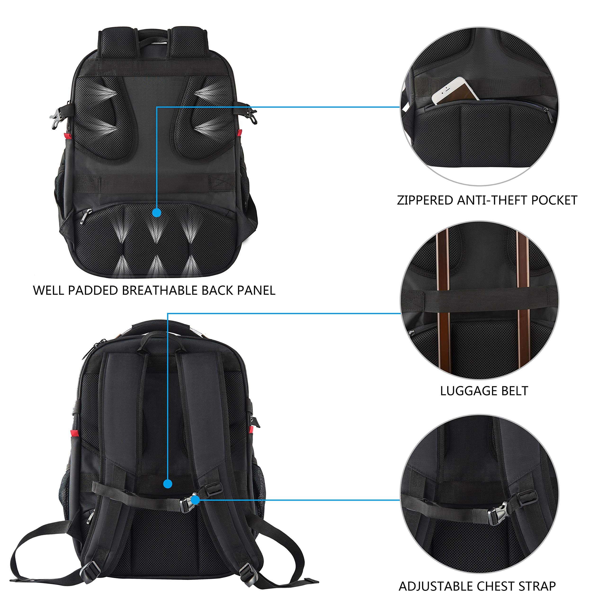 KROSER Travel Laptop Backpack 17.3 Inch XL Computer Backpack with Hard Shell Saferoom RFID Pockets Water-Repellent Business College Daypack Stylish School Laptop Bag for Men/Women-Black