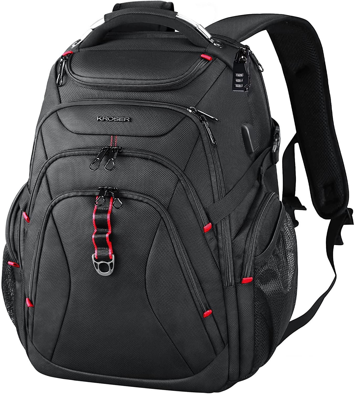 KROSER Travel Laptop Backpack 17.3 Inch XL Computer Backpack with Hard Shell Saferoom RFID Pockets Water-Repellent Business College Daypack Stylish School Laptop Bag for Men/Women-Black