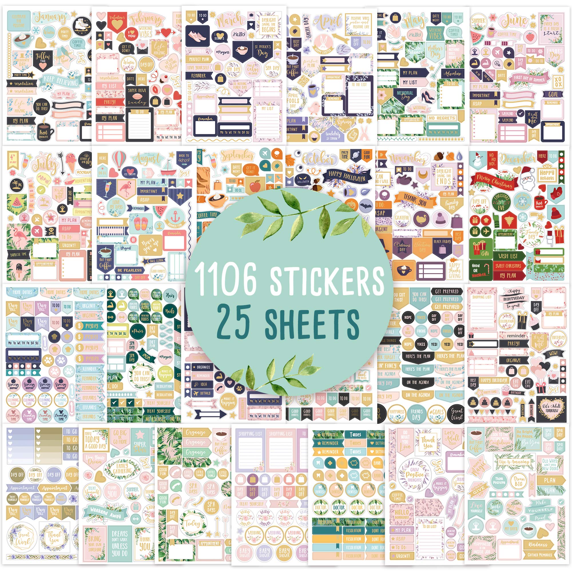 Aesthetic Greenery Planner Stickers for Fun Planning - 1100+ Stunning Gold Foil Monthly Designs - The Perfect Sticker Accessories to Enhance Your Daily Calendar and Planner Journaling