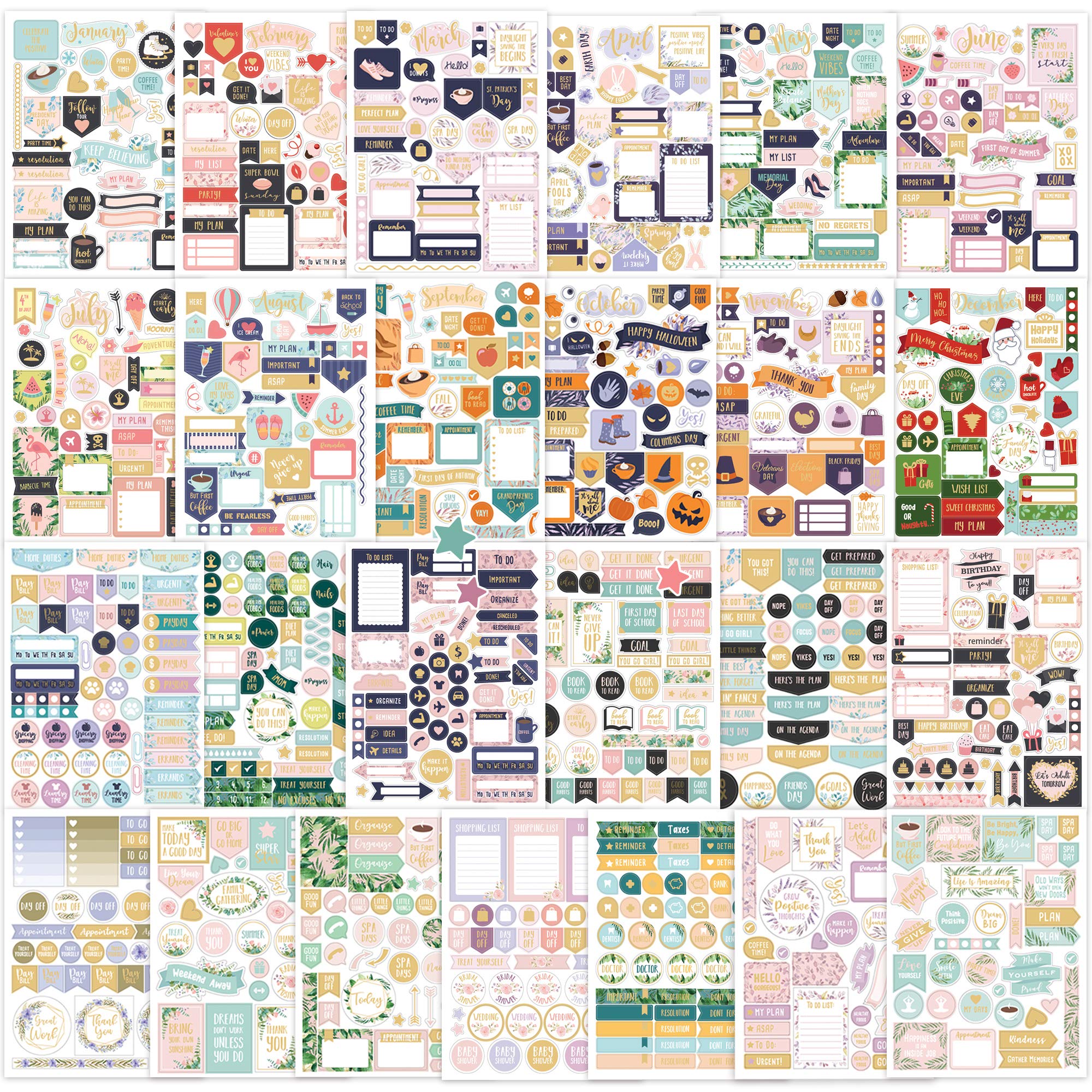 Aesthetic Greenery Planner Stickers for Fun Planning - 1100+ Stunning Gold Foil Monthly Designs - The Perfect Sticker Accessories to Enhance Your Daily Calendar and Planner Journaling