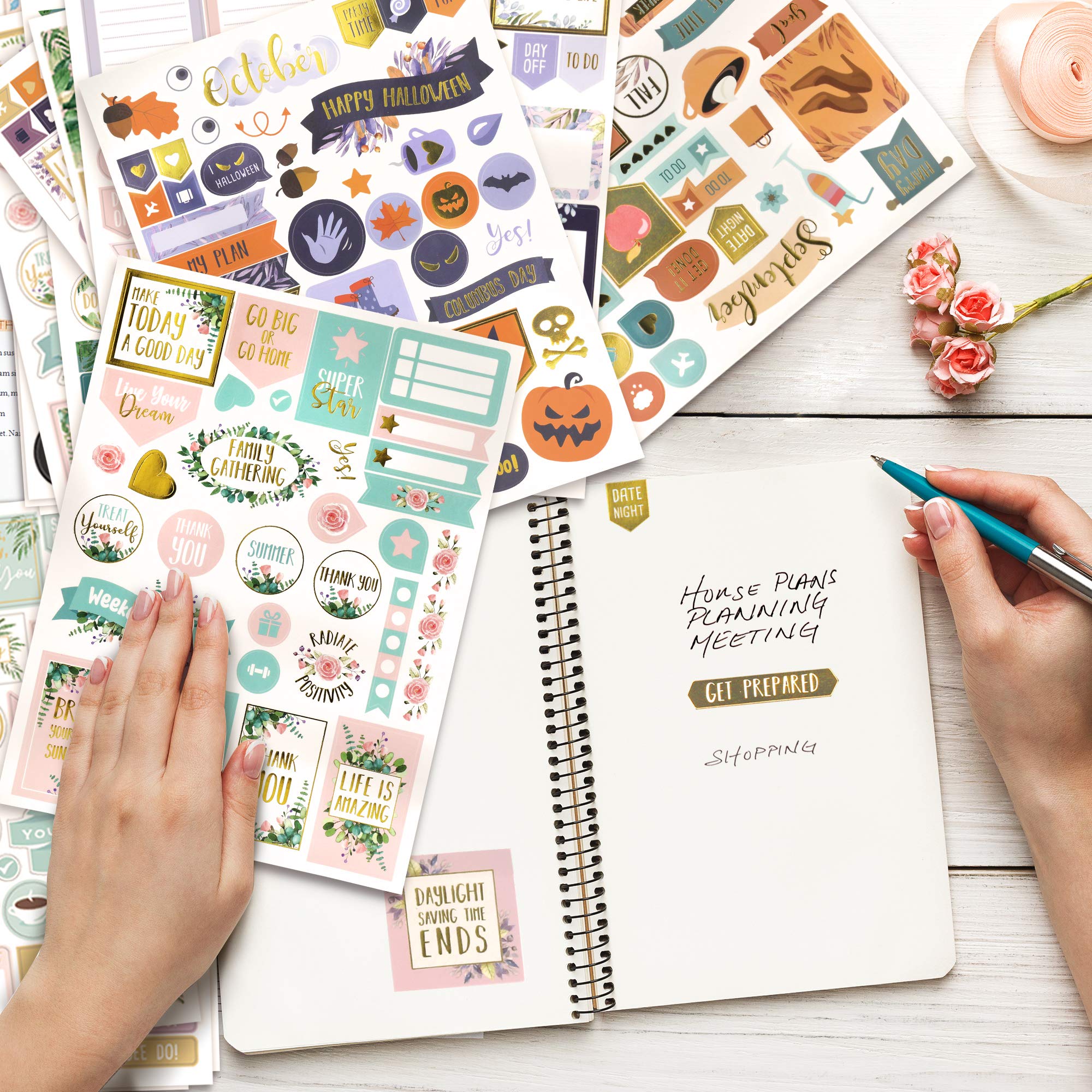 Aesthetic Greenery Planner Stickers for Fun Planning - 1100+ Stunning Gold Foil Monthly Designs - The Perfect Sticker Accessories to Enhance Your Daily Calendar and Planner Journaling