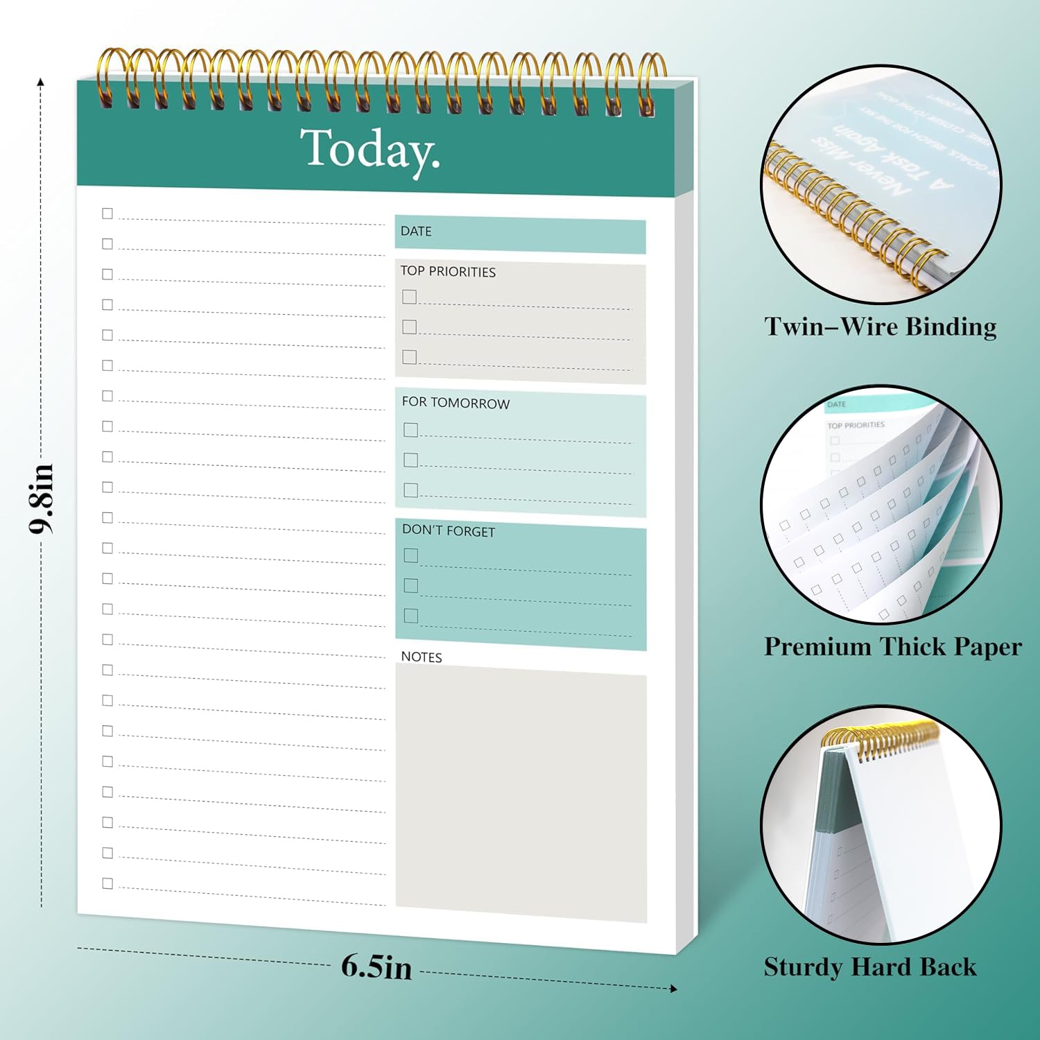 To Do List Notepad - Daily Planner Pad Undated 52 Sheets Tear Off , 6.5" x 9.8" Planning Pad Checklist Productivity Note Pad for Work and Personal Organized