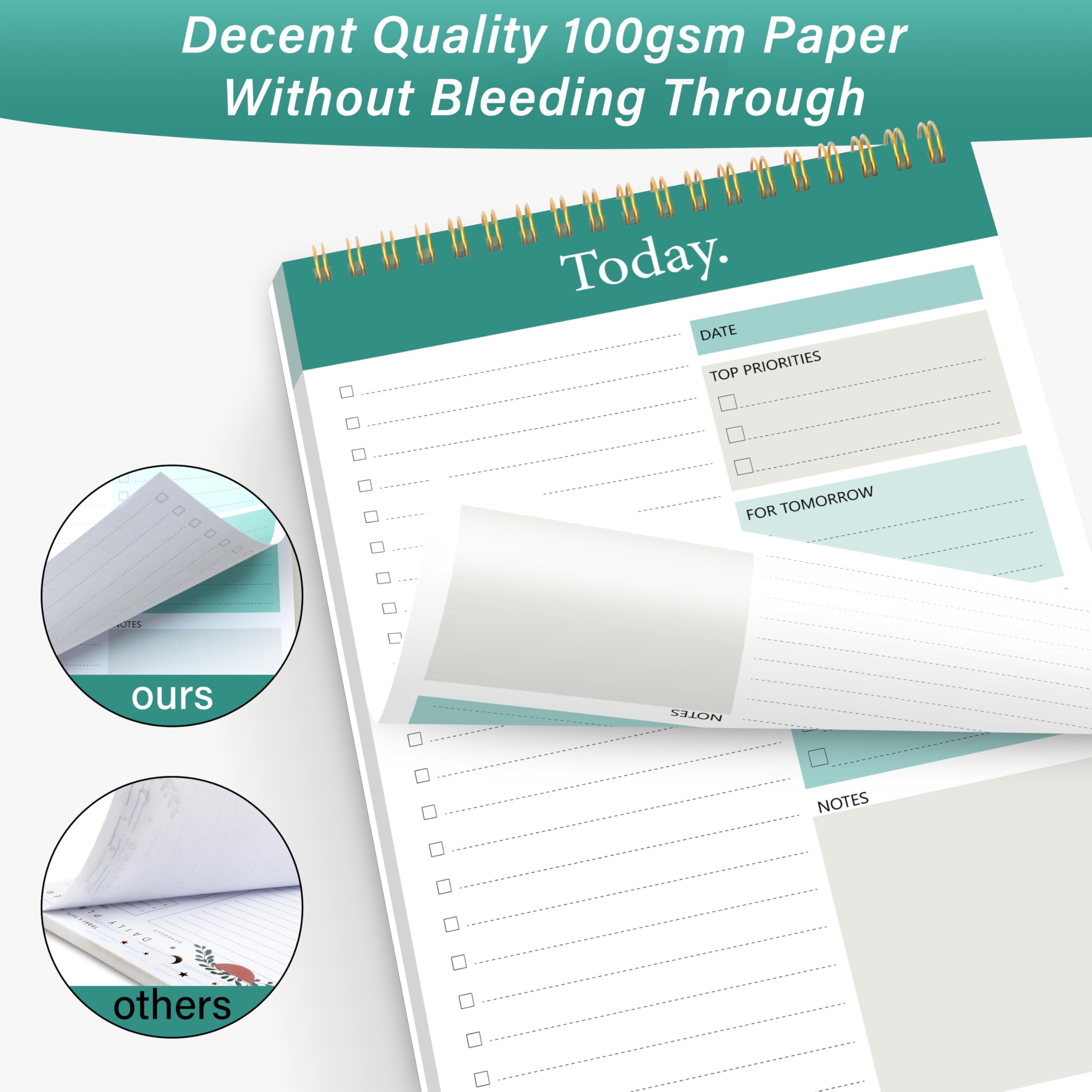 To Do List Notepad - Daily Planner Pad Undated 52 Sheets Tear Off , 6.5" x 9.8" Planning Pad Checklist Productivity Note Pad for Work and Personal Organized