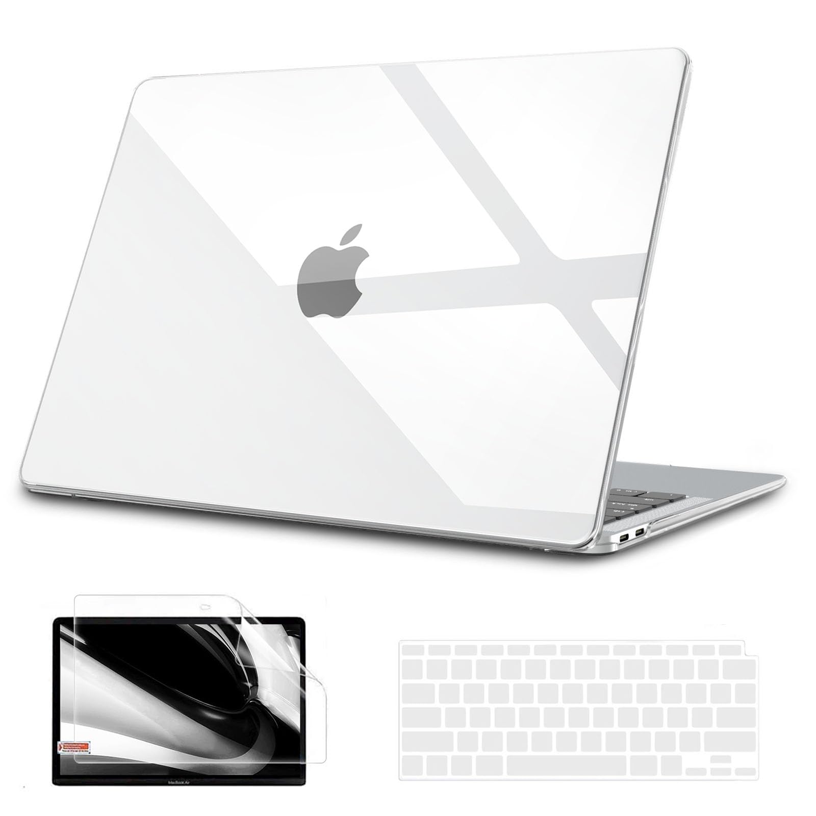 B BELK Compatible with MacBook Air 13 inch Case 2022 2021 2020 2019 2018 M1 A2337 A2179 A1932, Plastic Hard Shell Case + Keyboard Cover + Screen Protector for Mac Air 13 with Touch ID, Crystal Clear