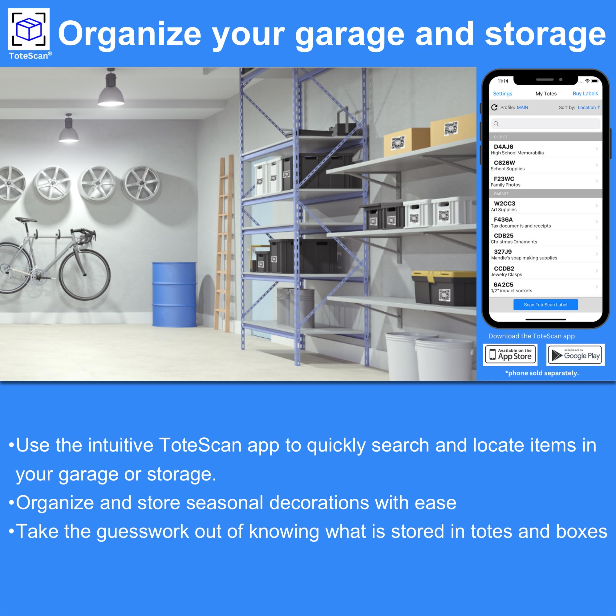 ToteScan Intelligent QR Labels for organizing & Storage (45 Unique Labels, 2.5"x3")