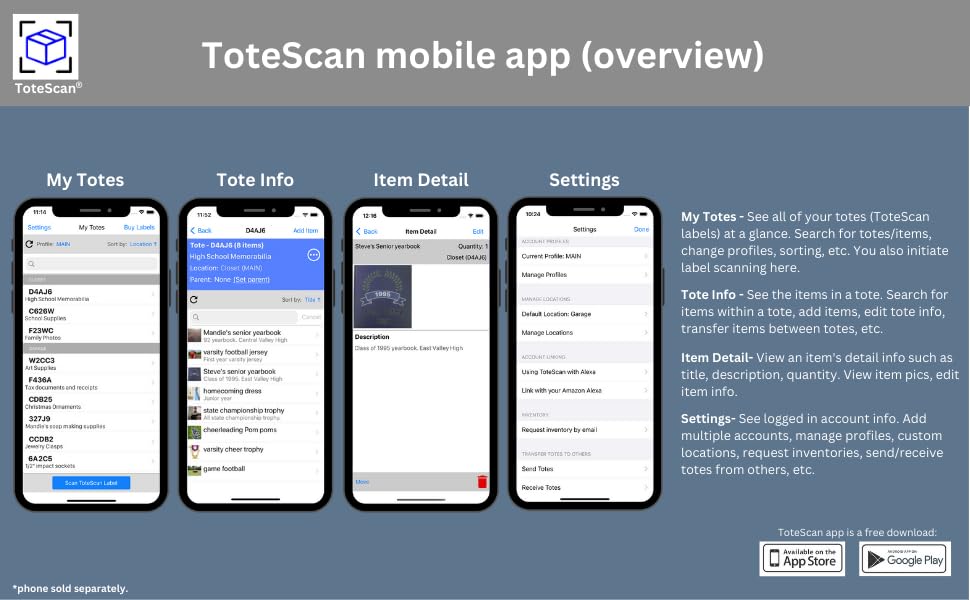 ToteScan Intelligent QR Labels for organizing & Storage (45 Unique Labels, 2.5"x3")